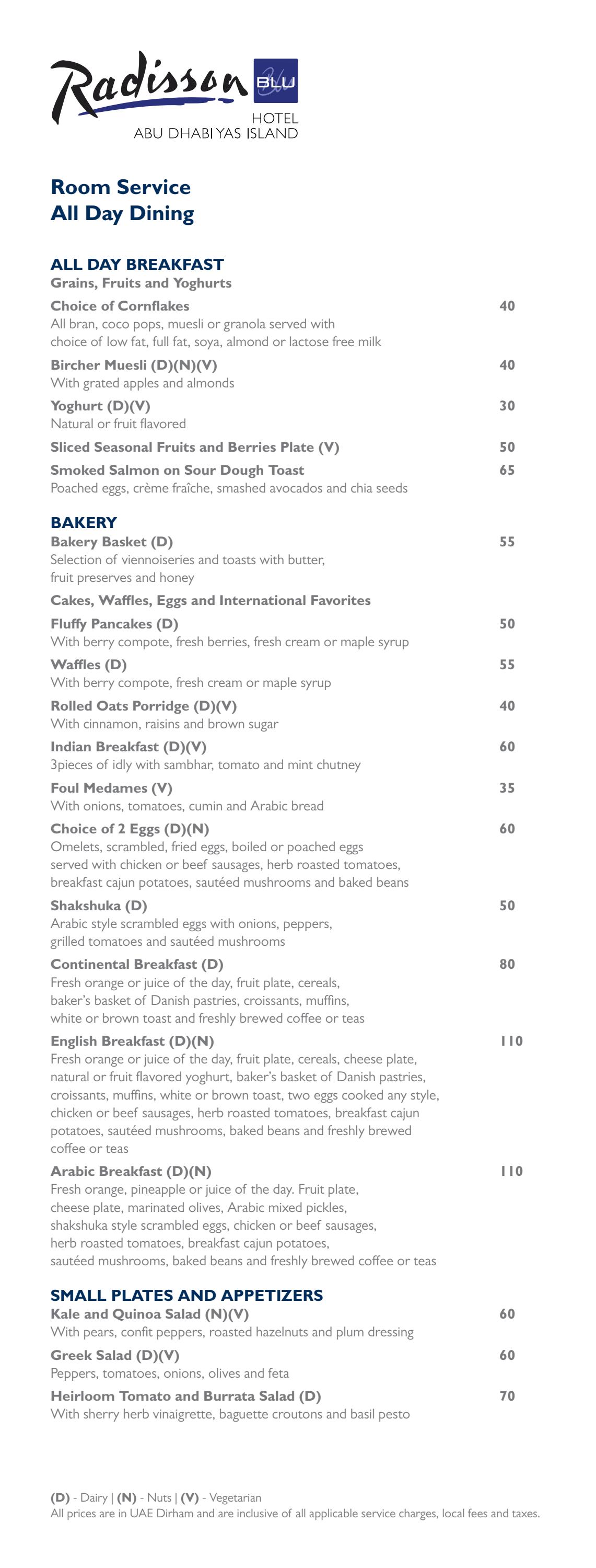 Radisson Blu Room Service Menu by Yas Plaza Hotels - Issuu