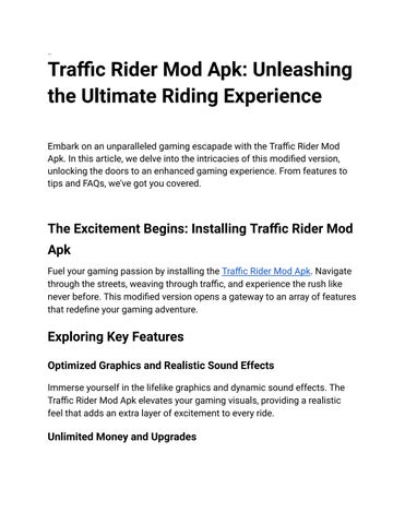 Traffic Rider Mod Apk by davidmarsh999 - Issuu