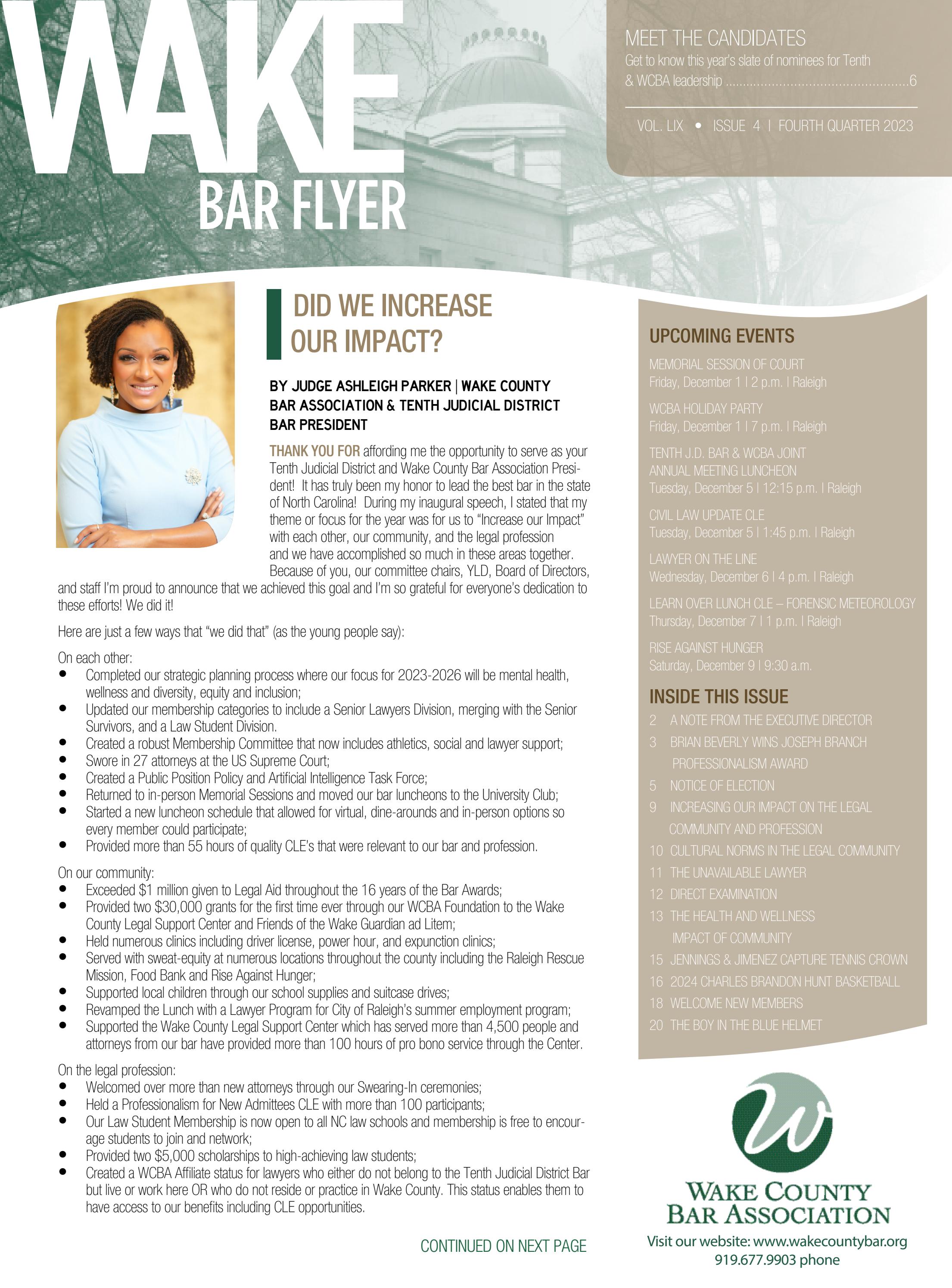 Wake Bar Flyer | Fourth Quarter 2023 by Wake County Bar Association - Issuu