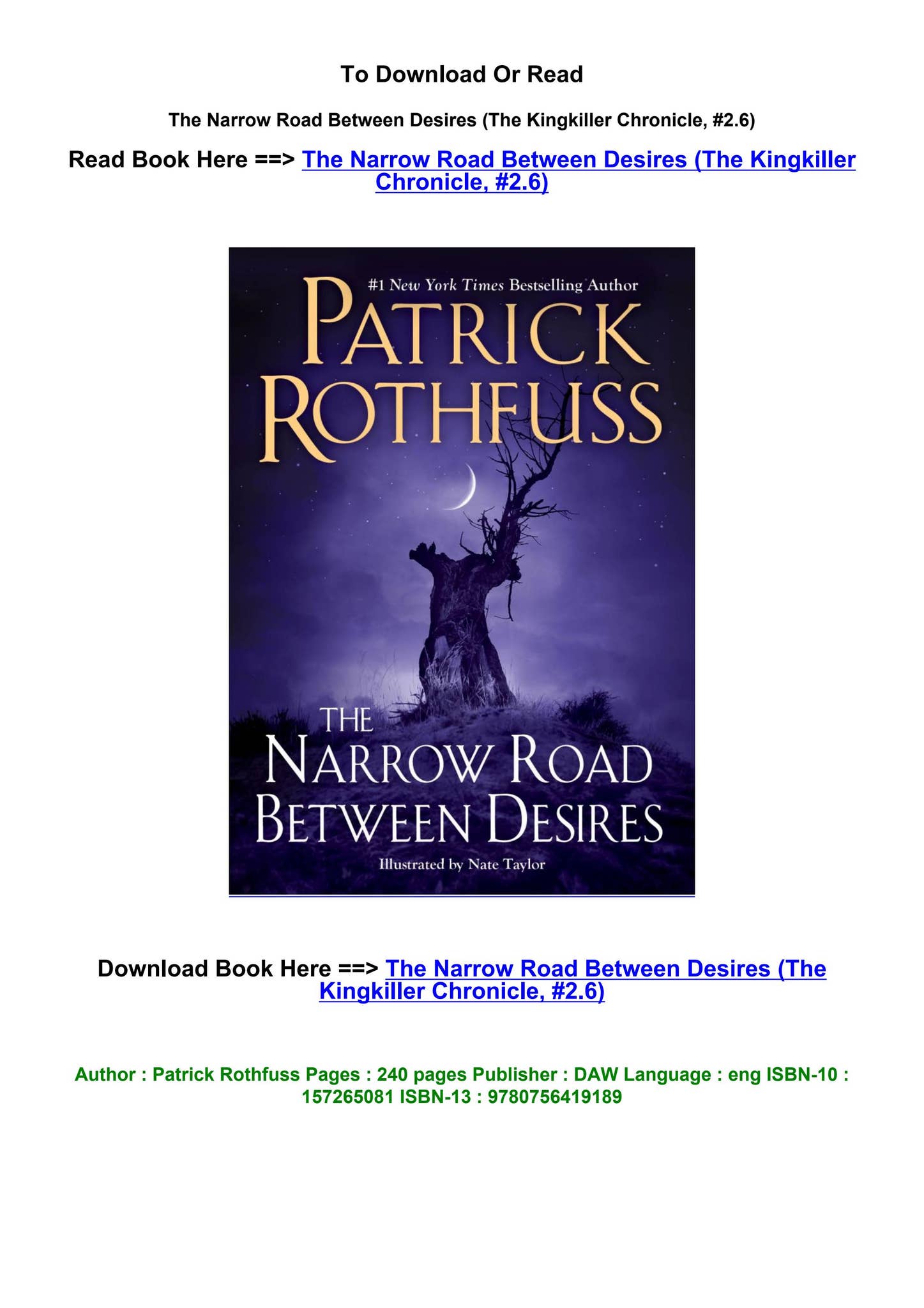 PDF download The Narrow Road Between Desires (The Kingkiller Chronicle ...