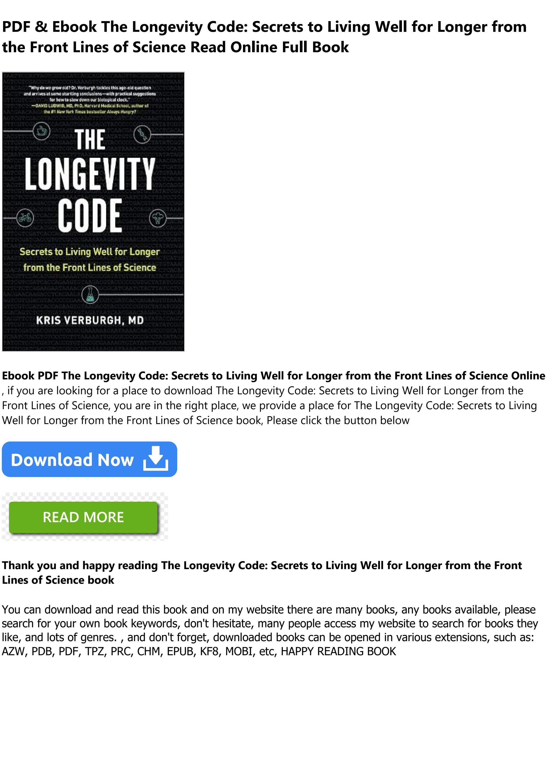 (BOOK$) The Longevity Code: Secrets to Living Well for Longer from the ...