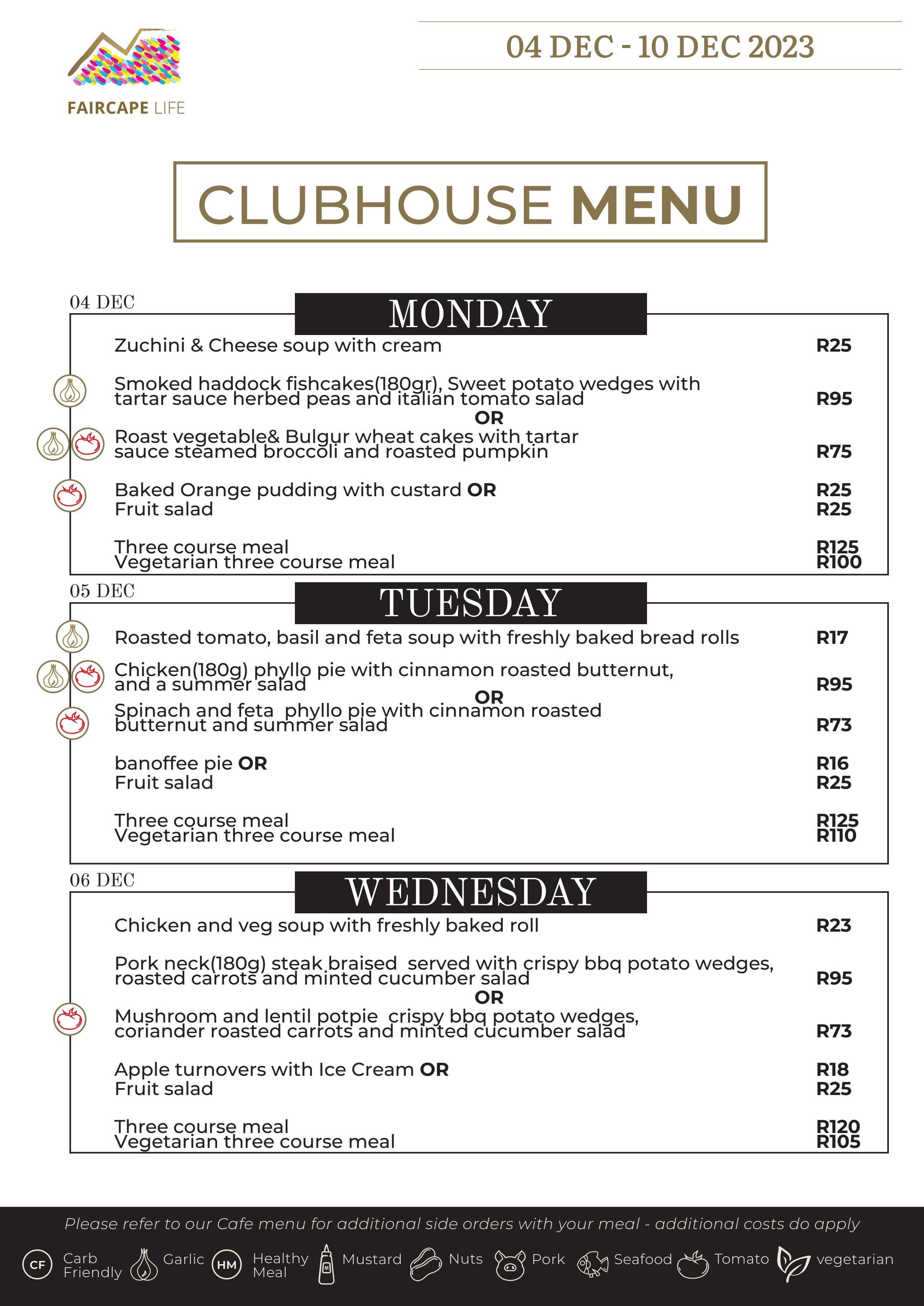 Clubhouse Menus | Bridgewater Manor | November - December by Faircape ...