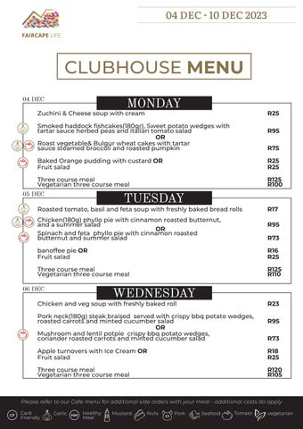 Clubhouse Menus | Bridgewater Manor | November - December by Faircape ...