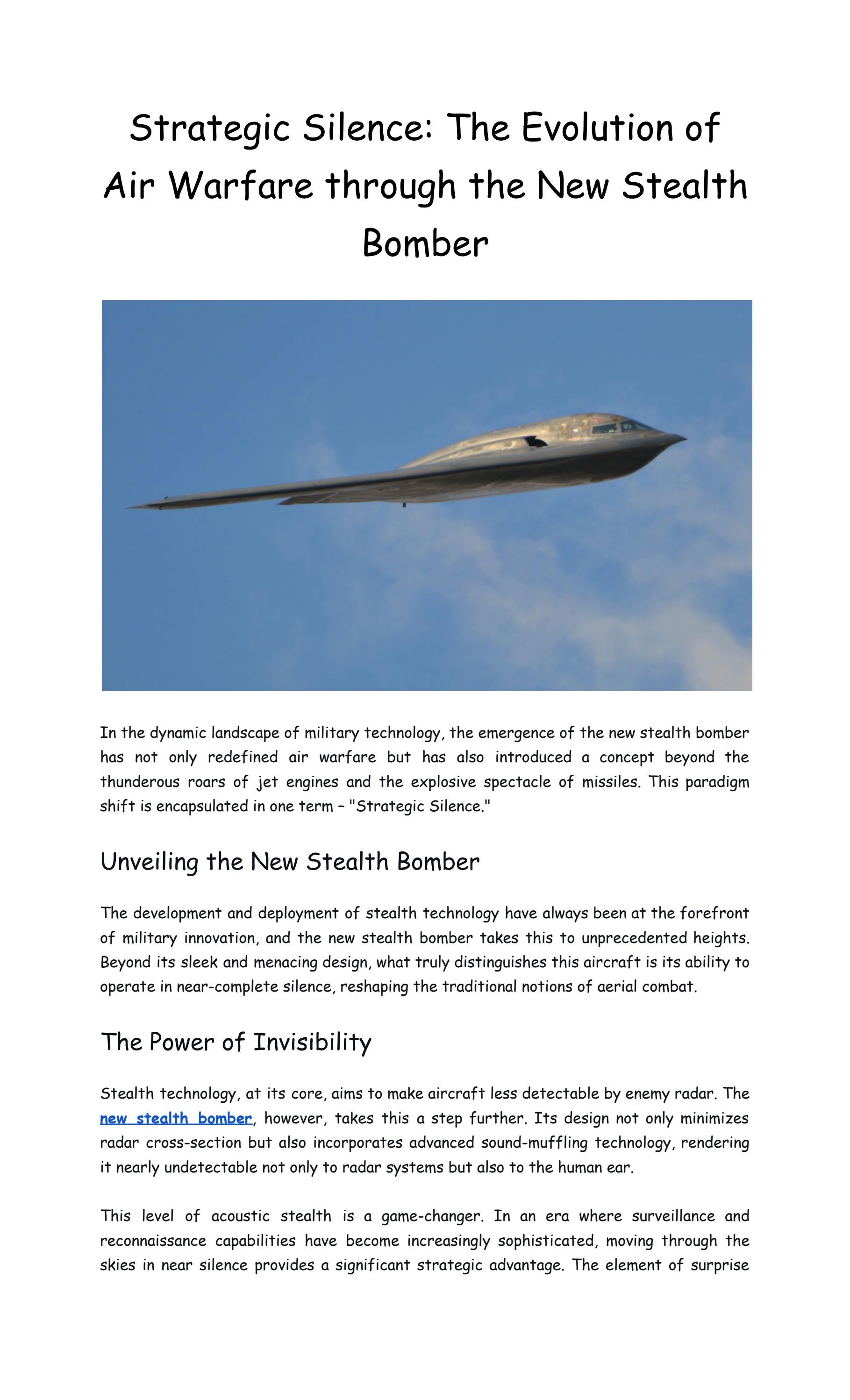 Strategic Silence: The Evolution of Air Warfare through the New Stealth ...