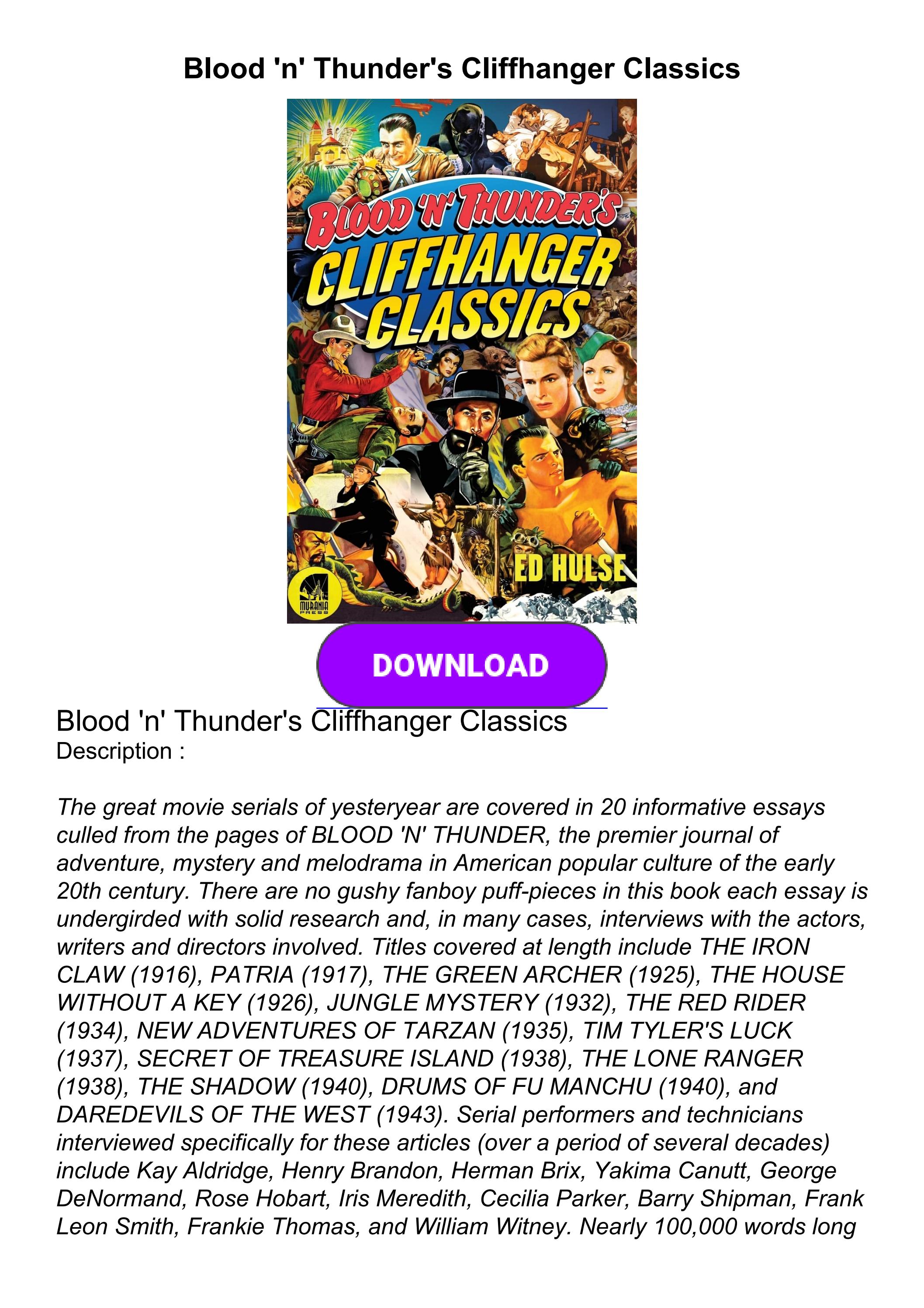 ⚡Read PDF Blood 'n' Thunder's Cliffhanger Classics by trapnw - Issuu