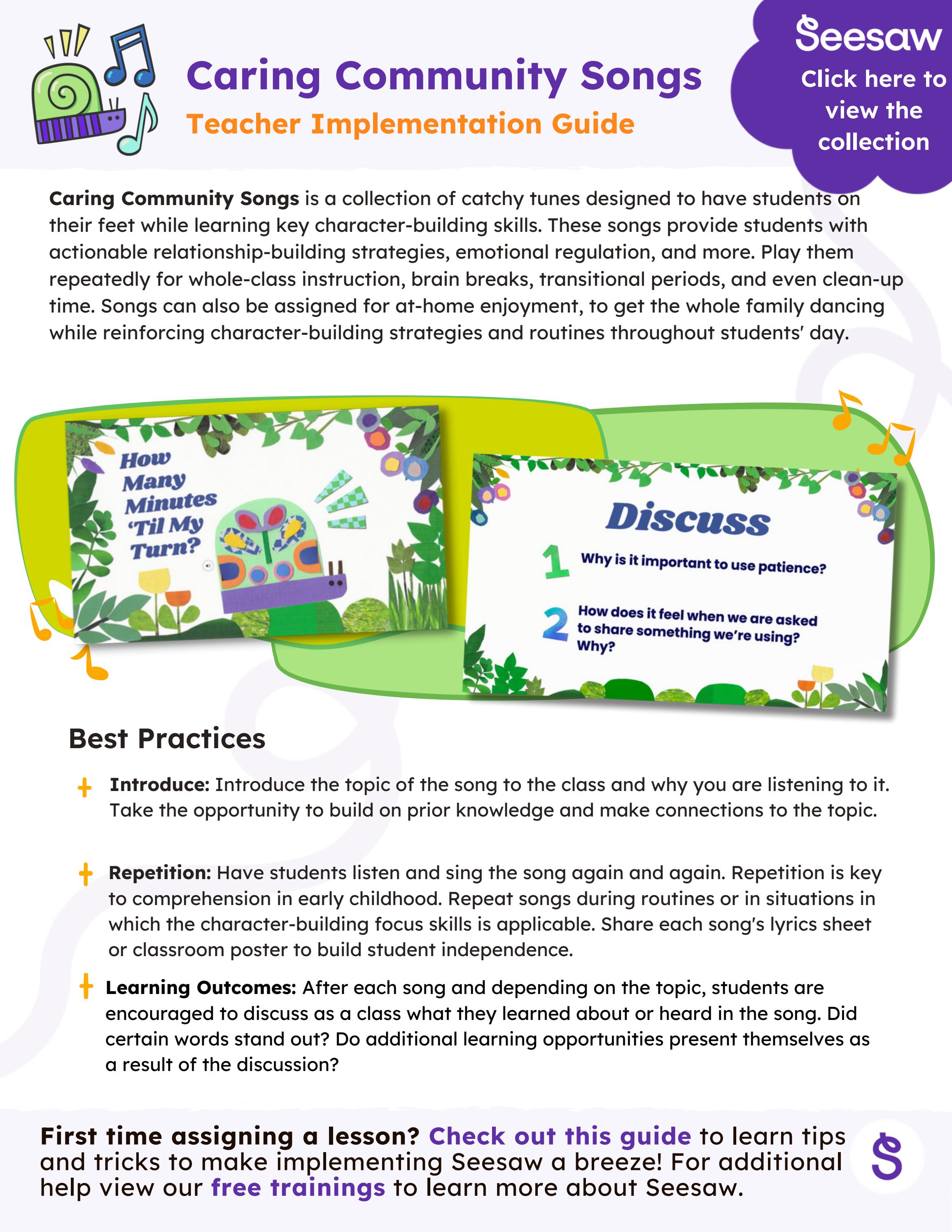 Caring Community (SEL) Songs Implementation Guide by seesawlearning - Issuu
