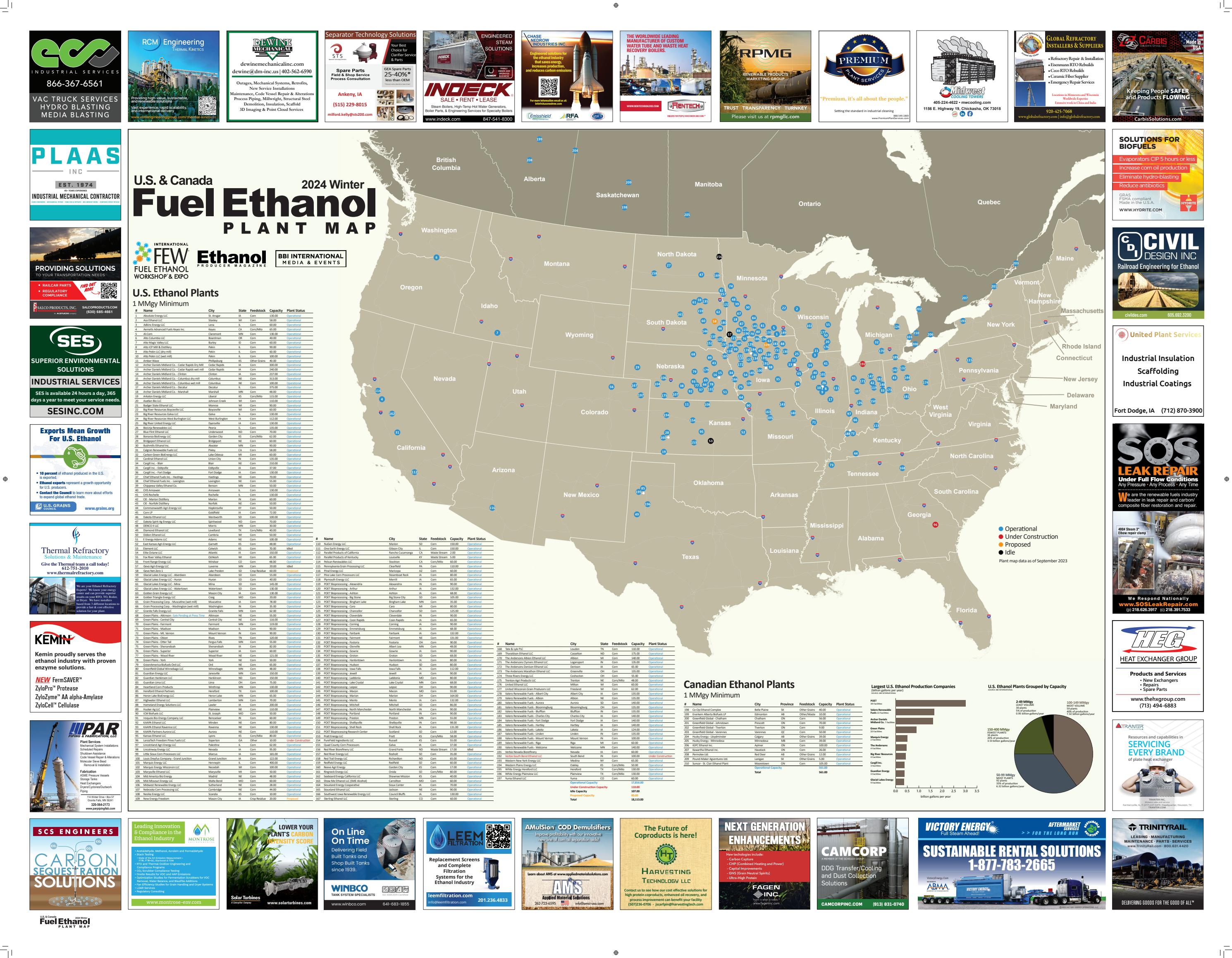 2024 Winter U.S. & Canada Fuel Ethanol Plant Map by BBI International ...
