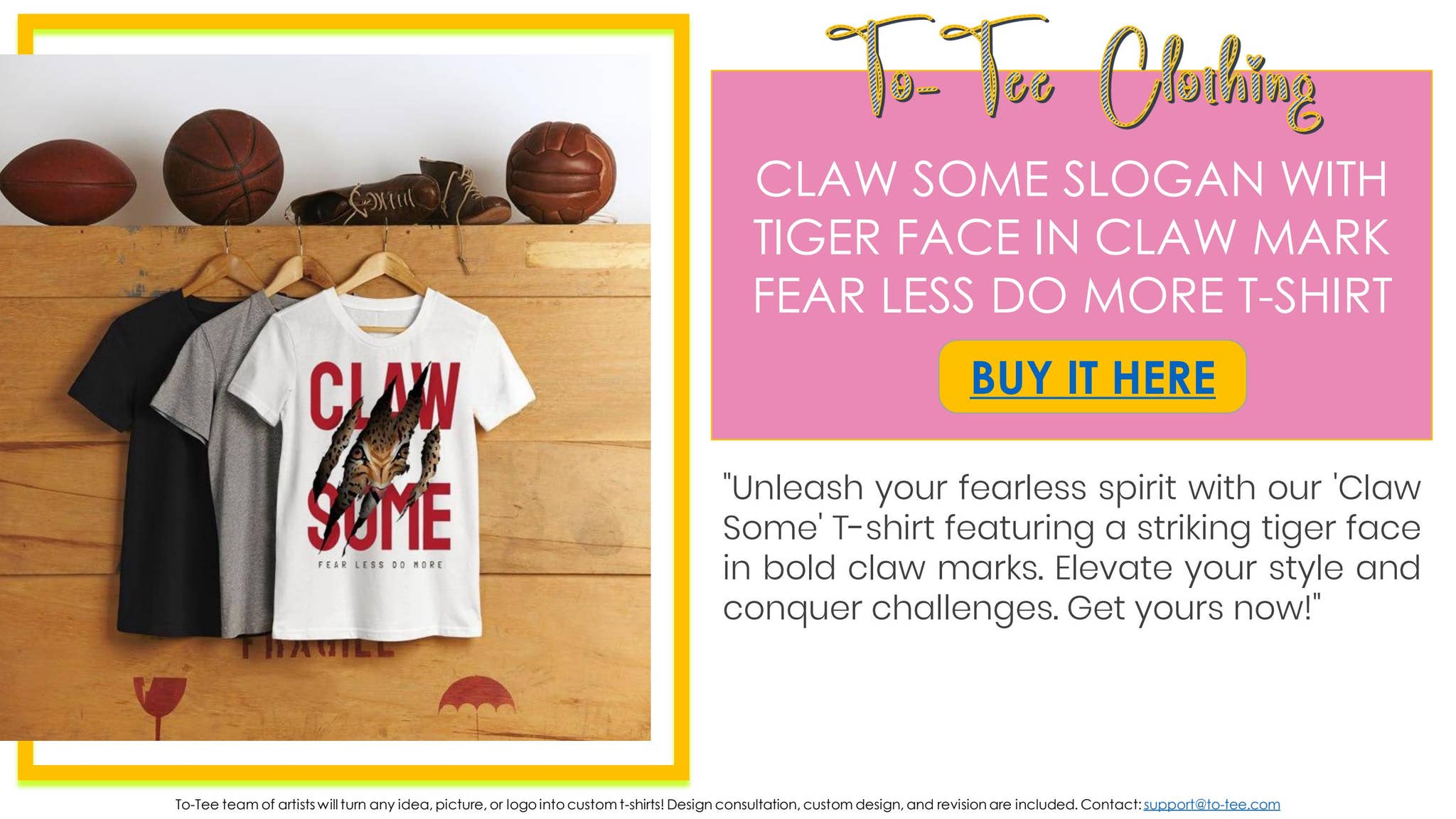 Claw some slogan with Tiger face in claw mark fear less do more T-shirt ...