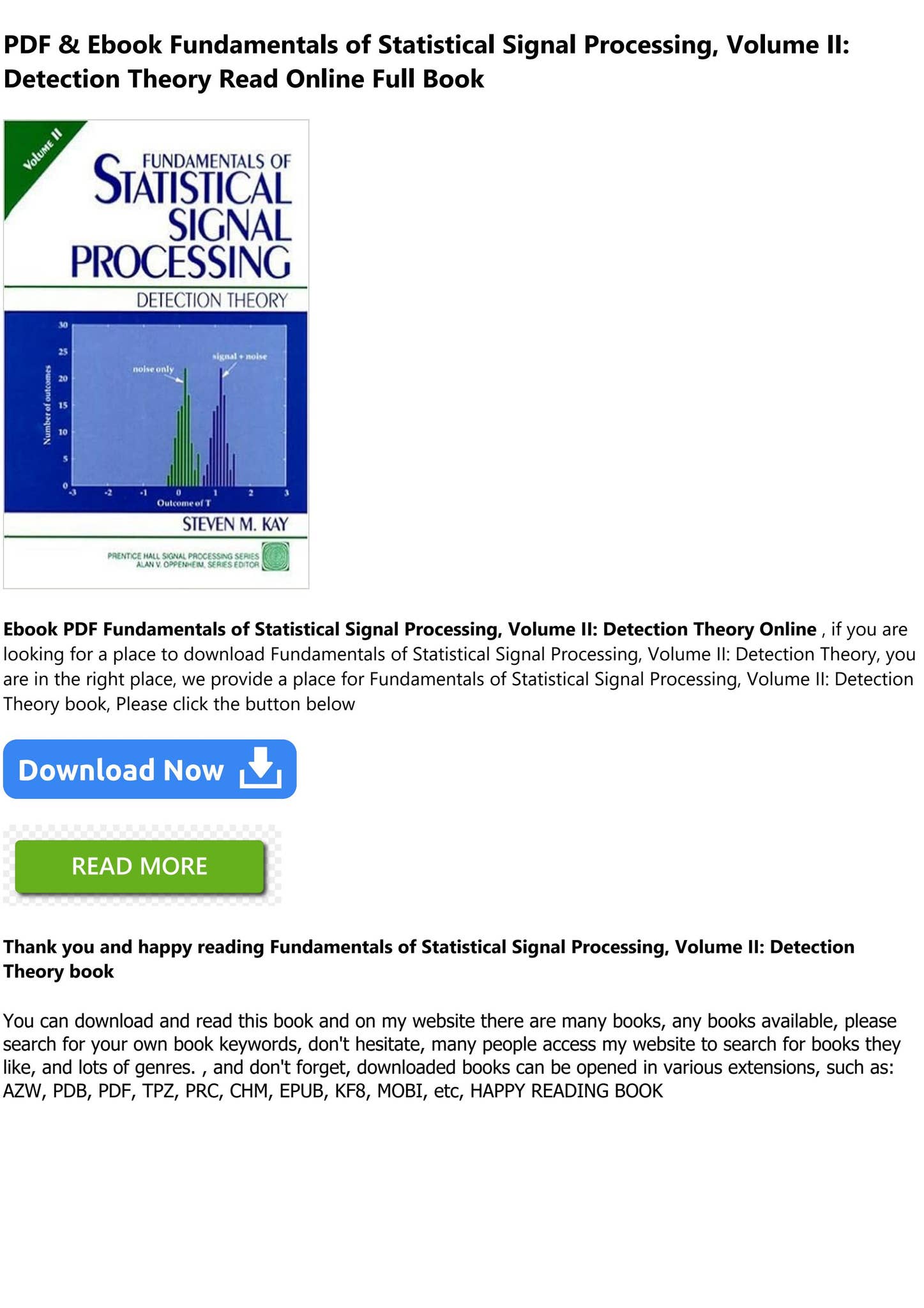 ~free Download Fundamentals Of Statistical Signal Processing Volume Ii Detection Theory Txt