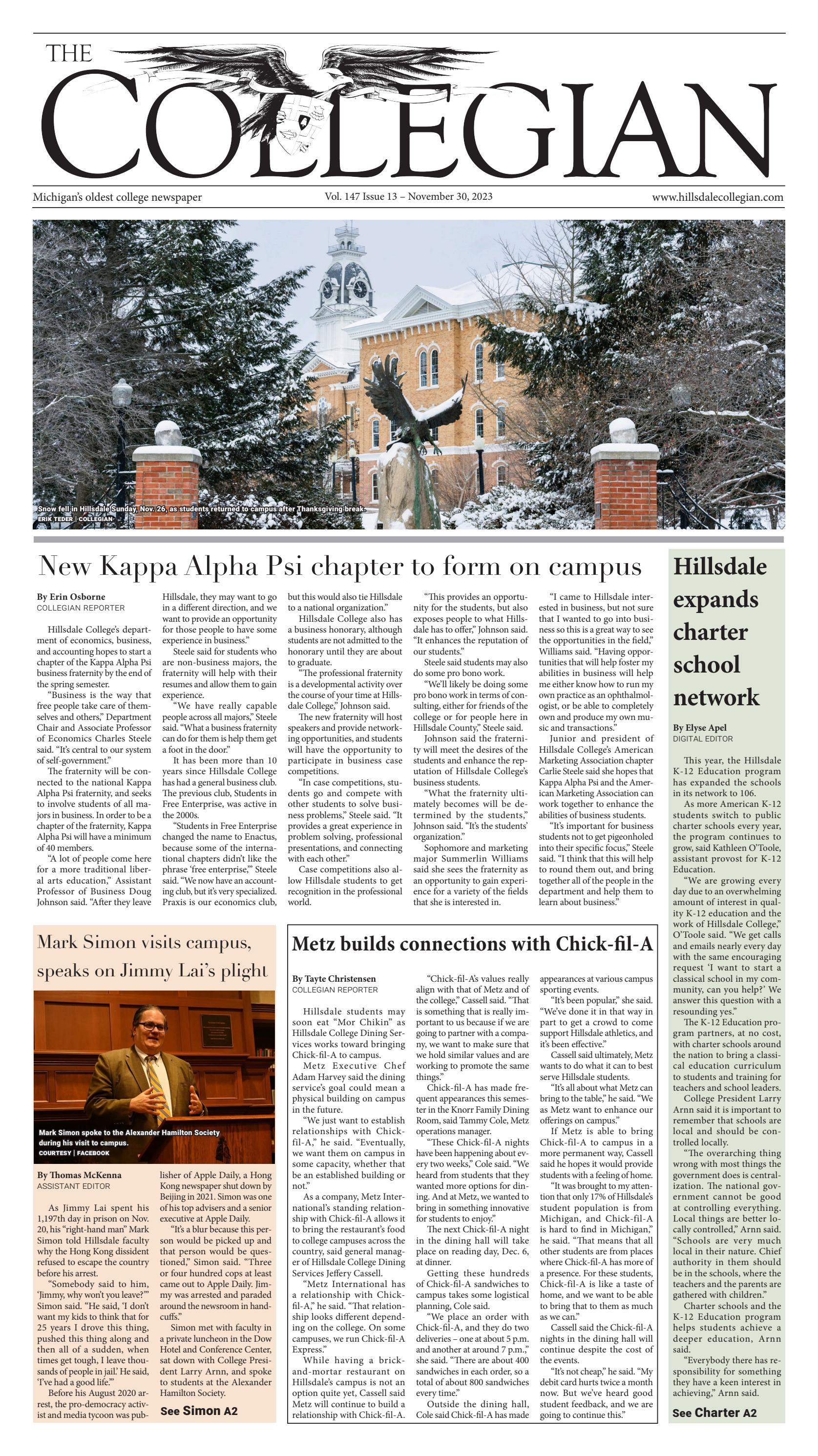 Collegian 11.30.2023 by The Hillsdale Collegian - Issuu