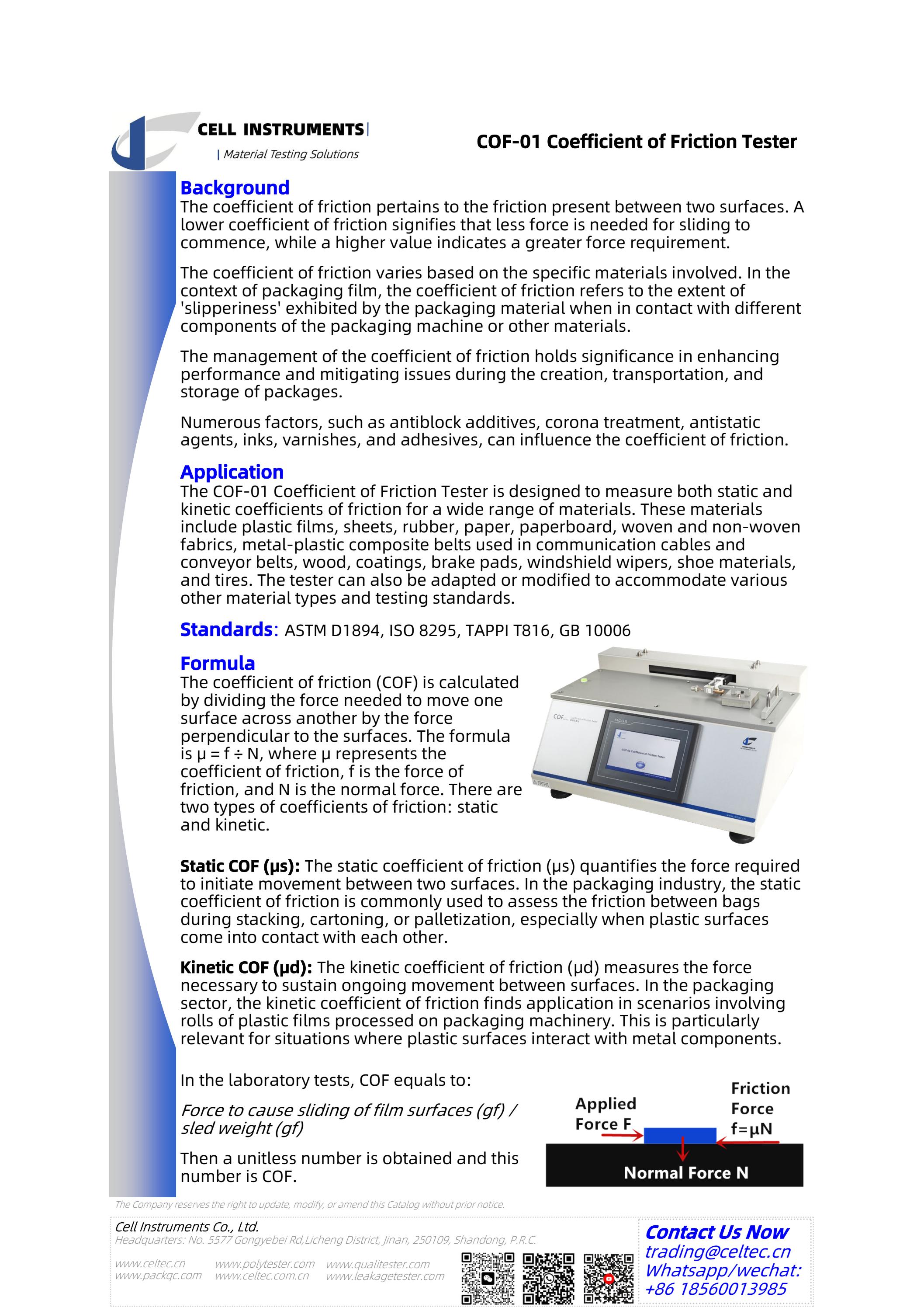Cof 01 Coefficient Of Friction Tester Horizontal Plane Cof Tester For Flexibles By Cell