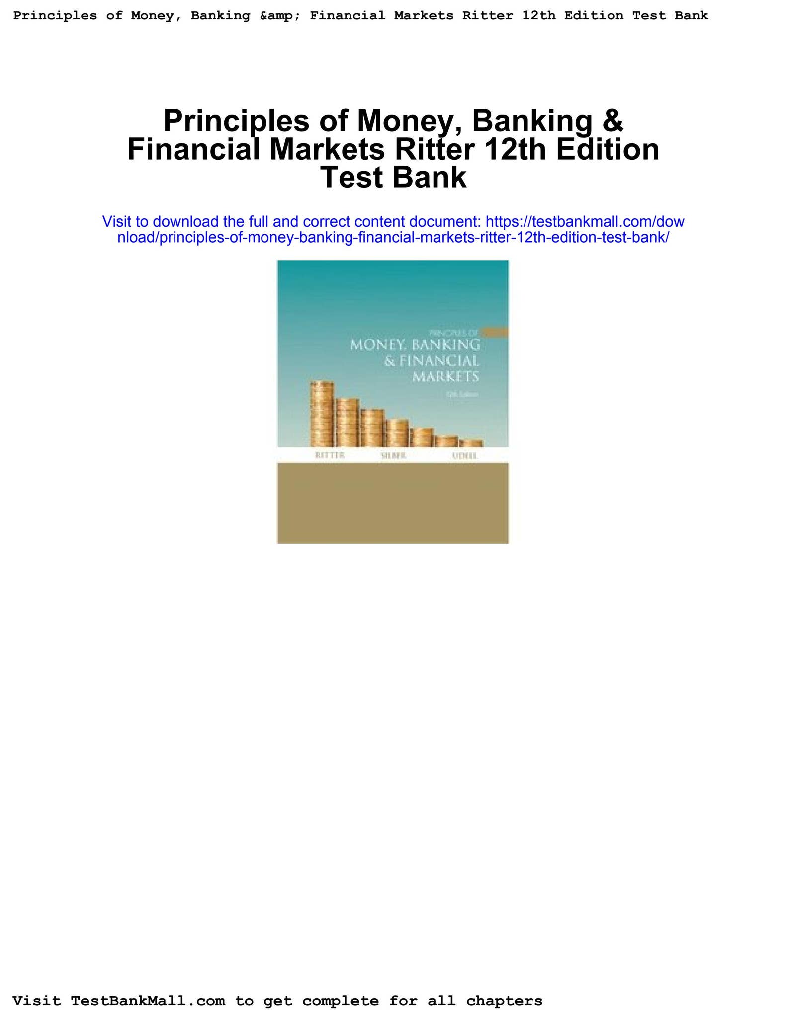 Principles of money banking financial markets ritter 12th edition test ...