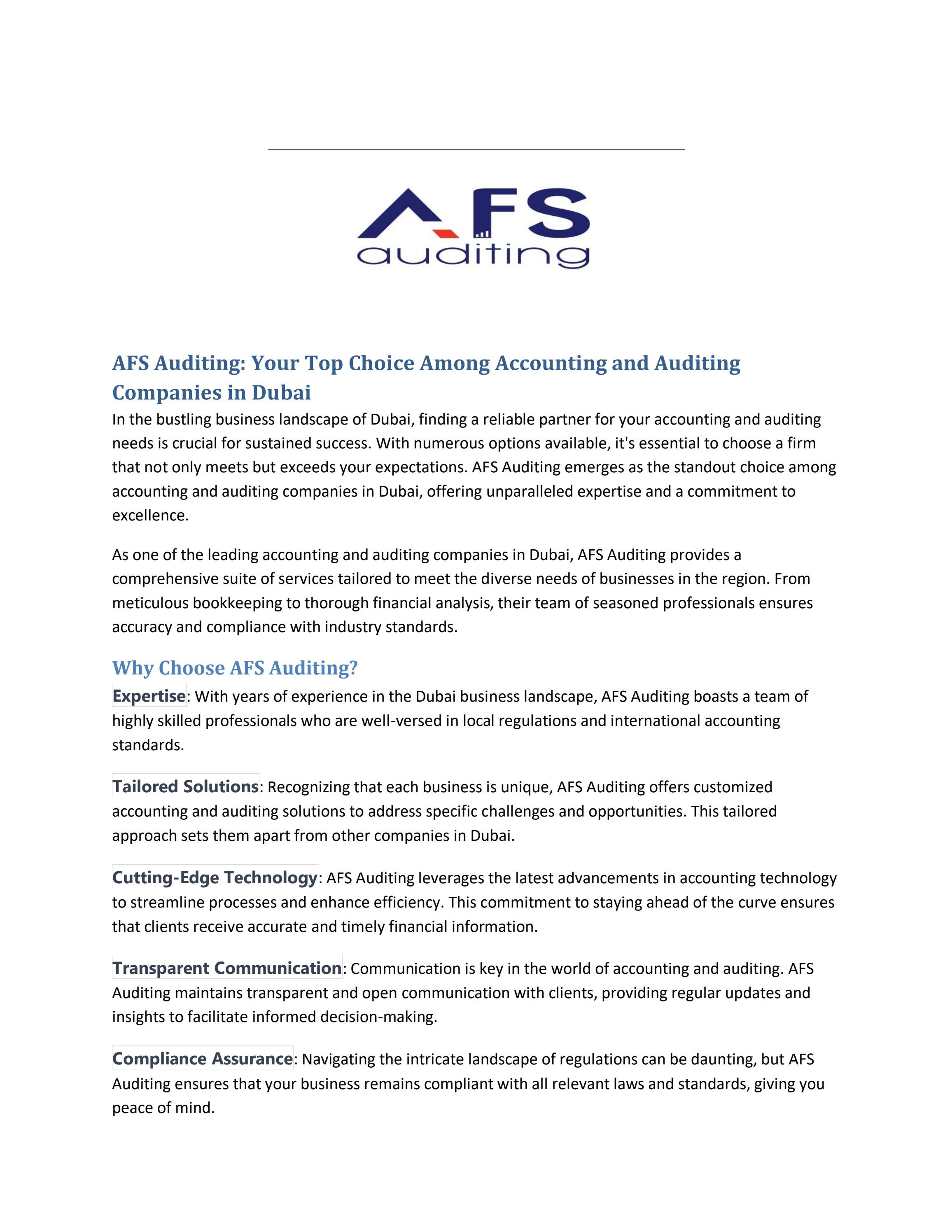 AFS Auditing: Your Top Choice Among Accounting and Auditing Companies ...