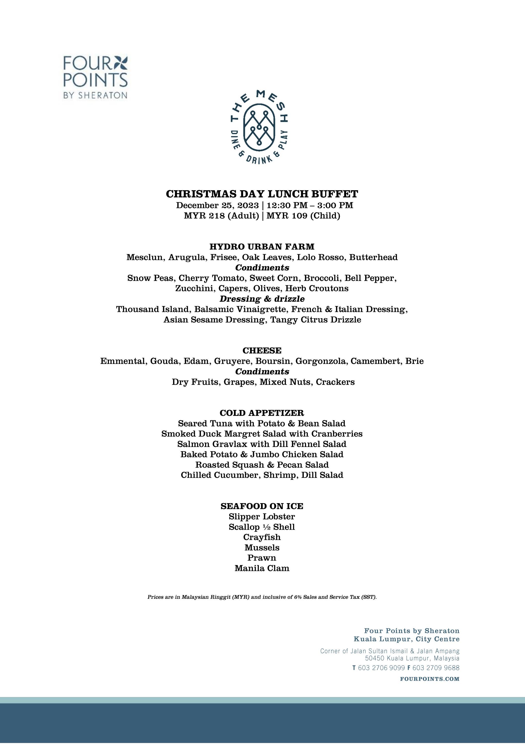 Menu: Christmas Day Lunch Buffet at The Mesh by Four Points by Sheraton ...