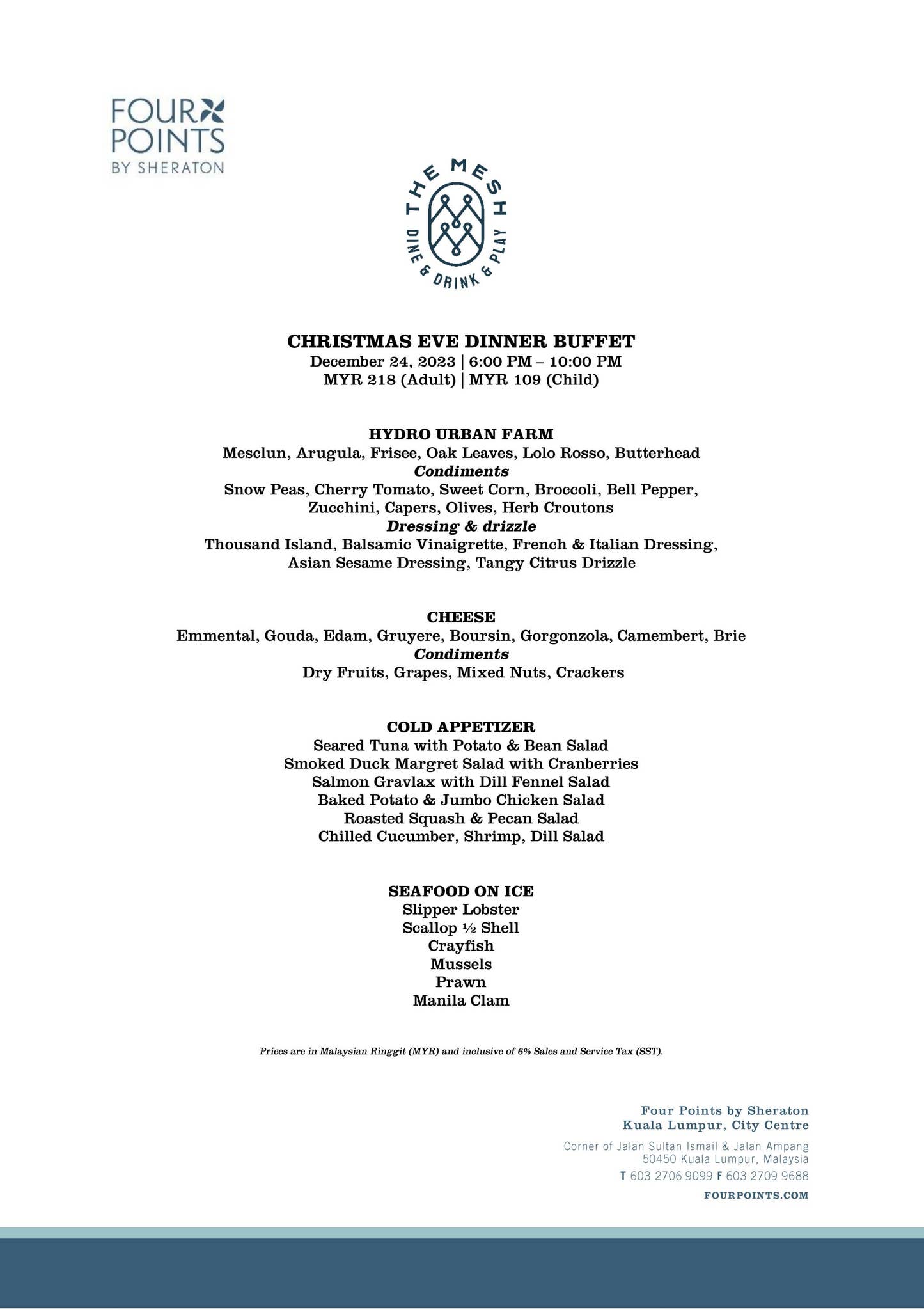 Festive Menu 2023: Christmas Eve Dinner Buffet at The Mesh by Four ...