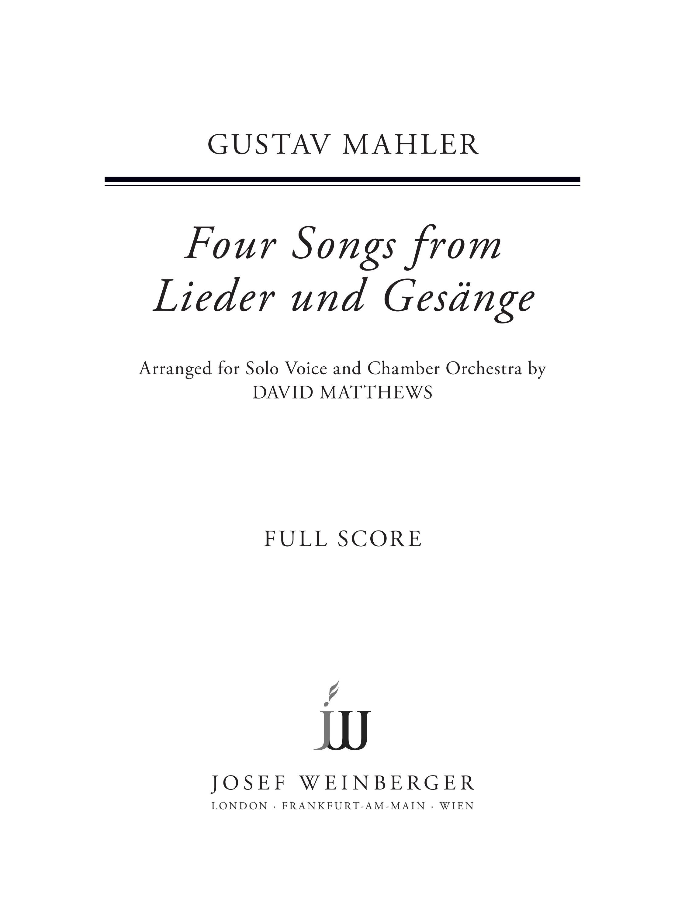 Mahler, Gustav arr. Matthews, David – Four Songs from Lieder und ...
