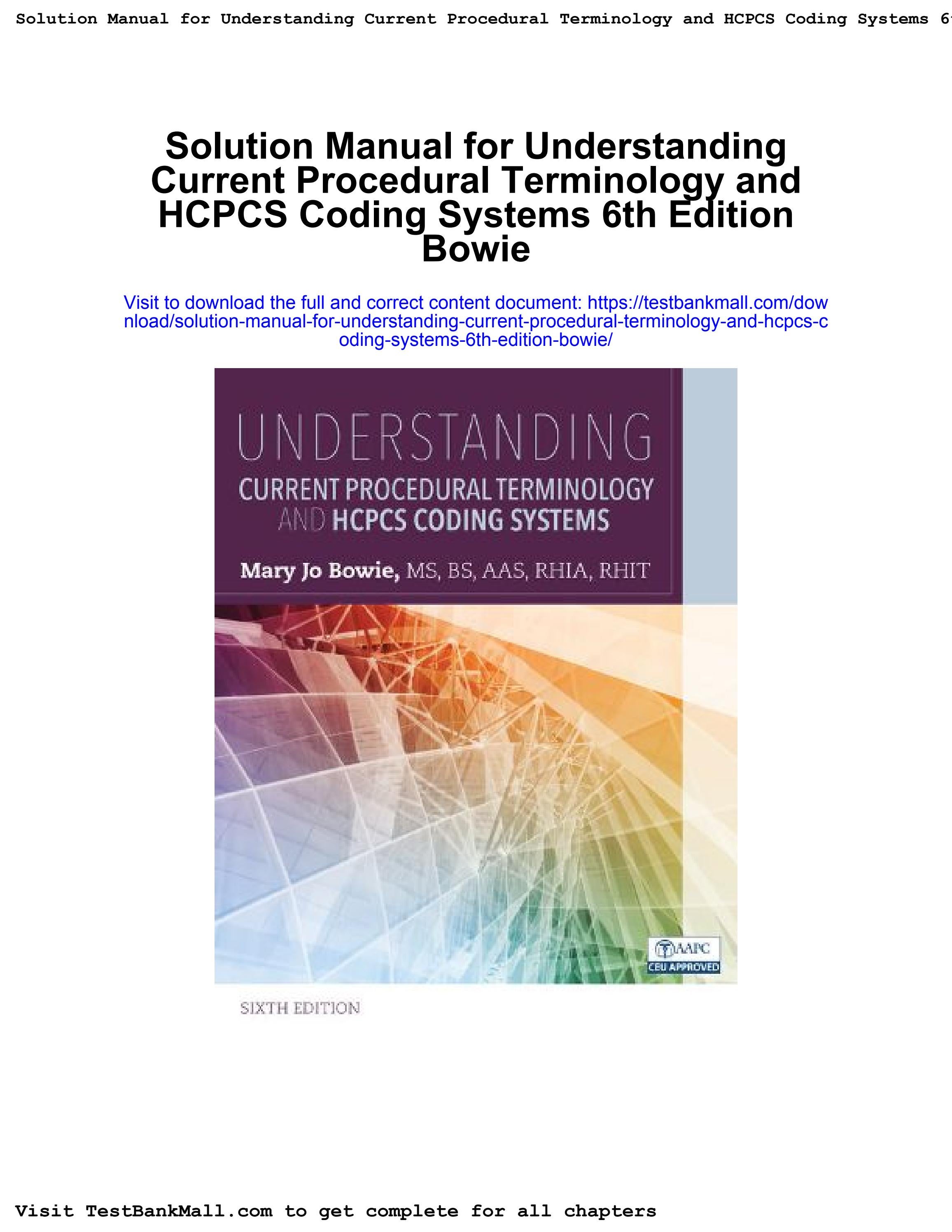 Solution manual for understanding current procedural terminology and hcpcs coding systems 6th ...