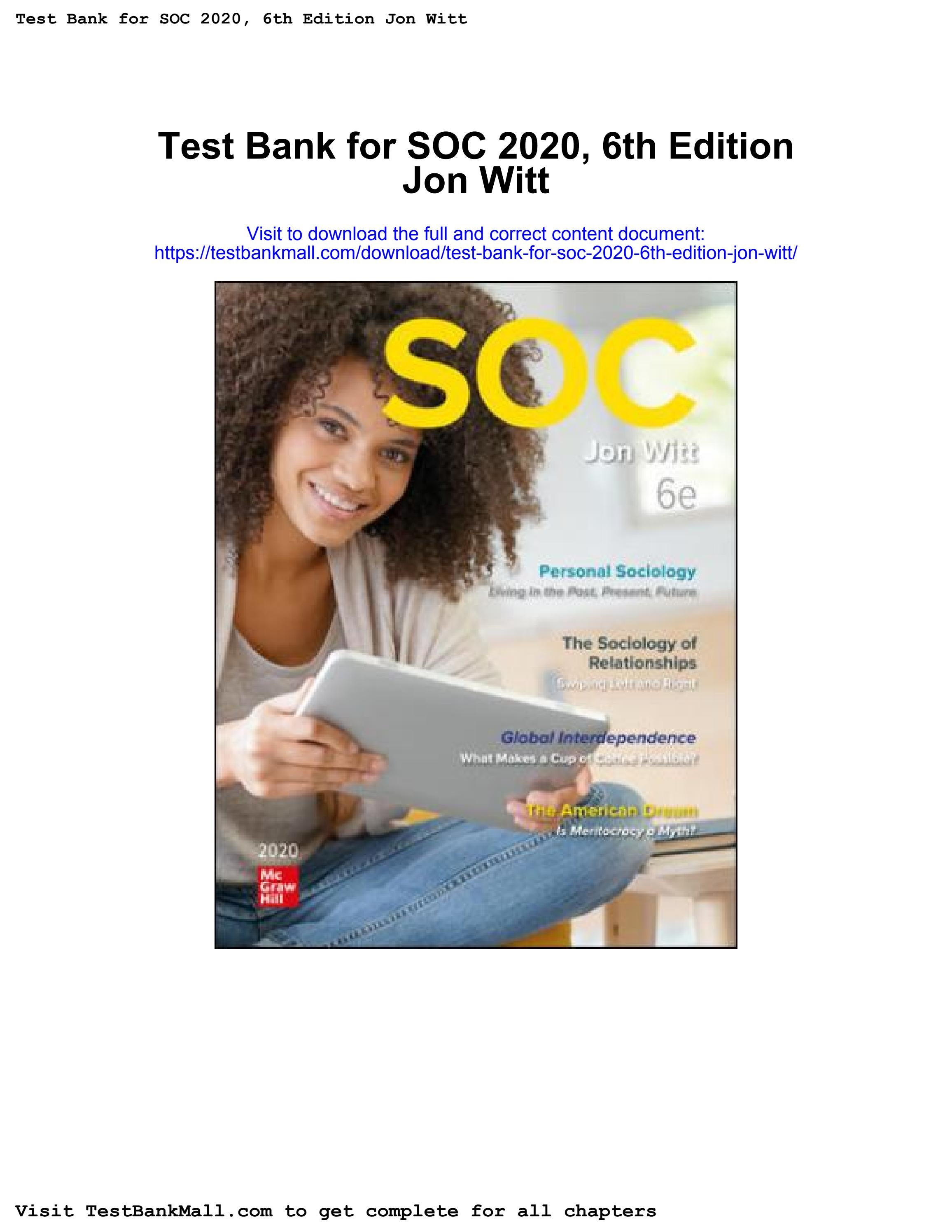 Test bank for soc 2020 6th edition jon witt by barry.wise411 - Issuu