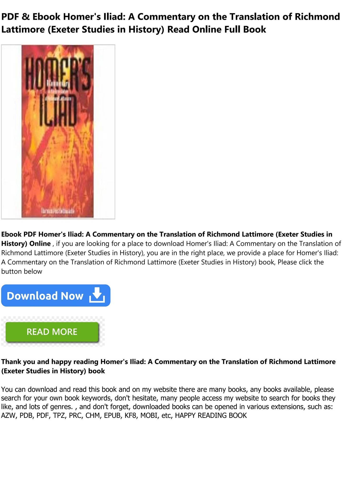 Read [PDF] Books Homer's Iliad: A Commentary on the Translation of ...