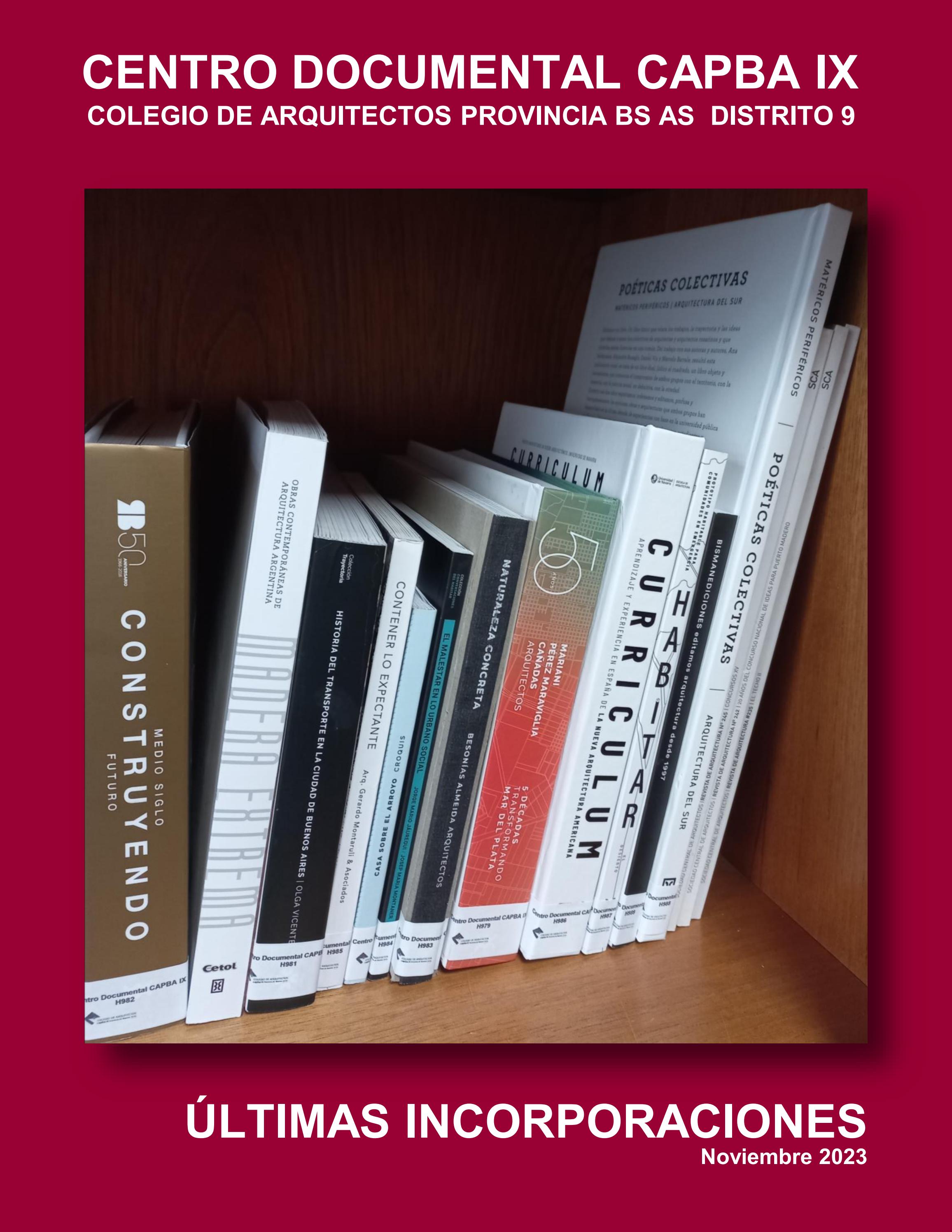 Últimas incorporaciones Nov 2023 CENTRO DOCUMENTAL CAPBA 9 by COLEGIO DE ARQUITECTOS de la ...