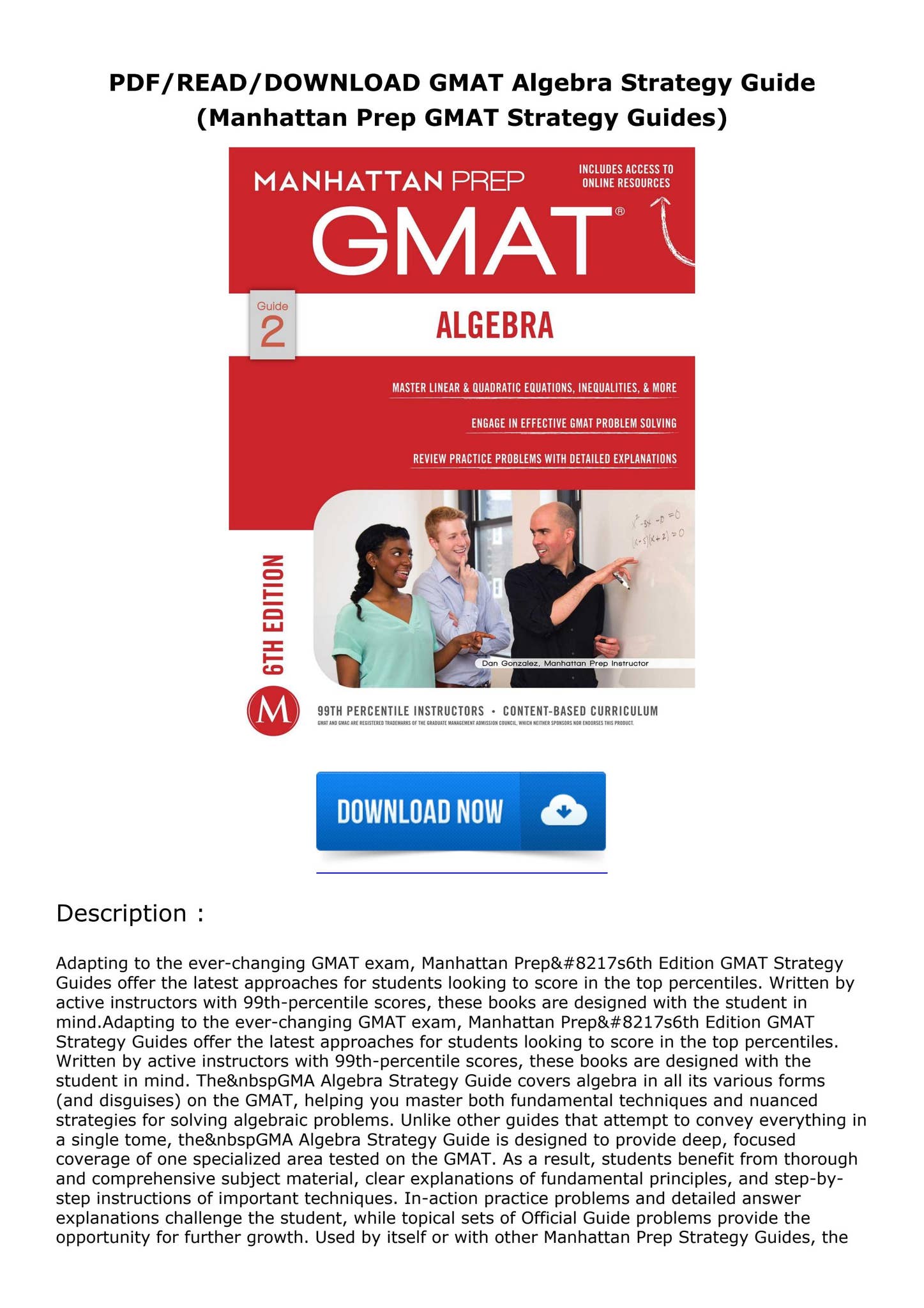 PDF/ Read / Download GMAT Algebra Strategy Guide (Manhattan Prep GMAT ...