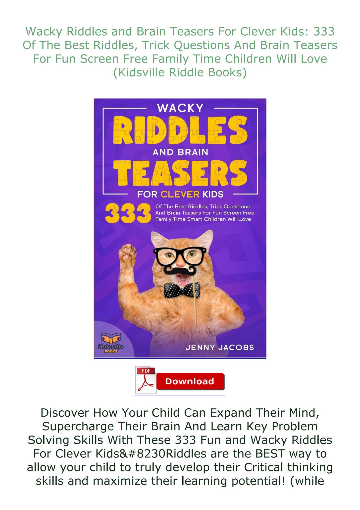 READ [ PDF] Wacky Riddles and Brain Teasers For Clever Kids: 333 Of The ...
