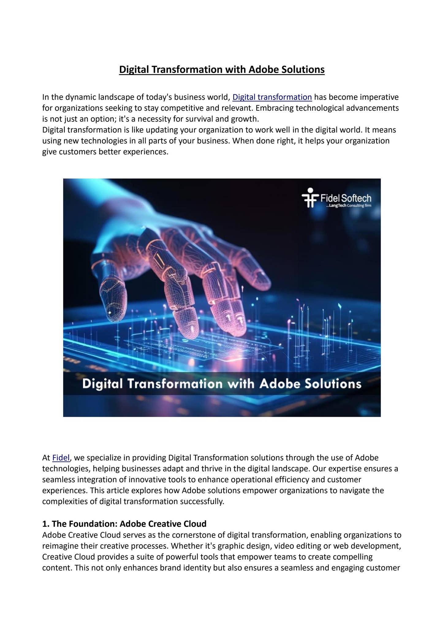 Digital Transformation with Adobe Solutions - Fidel by Kalyani Bansod ...