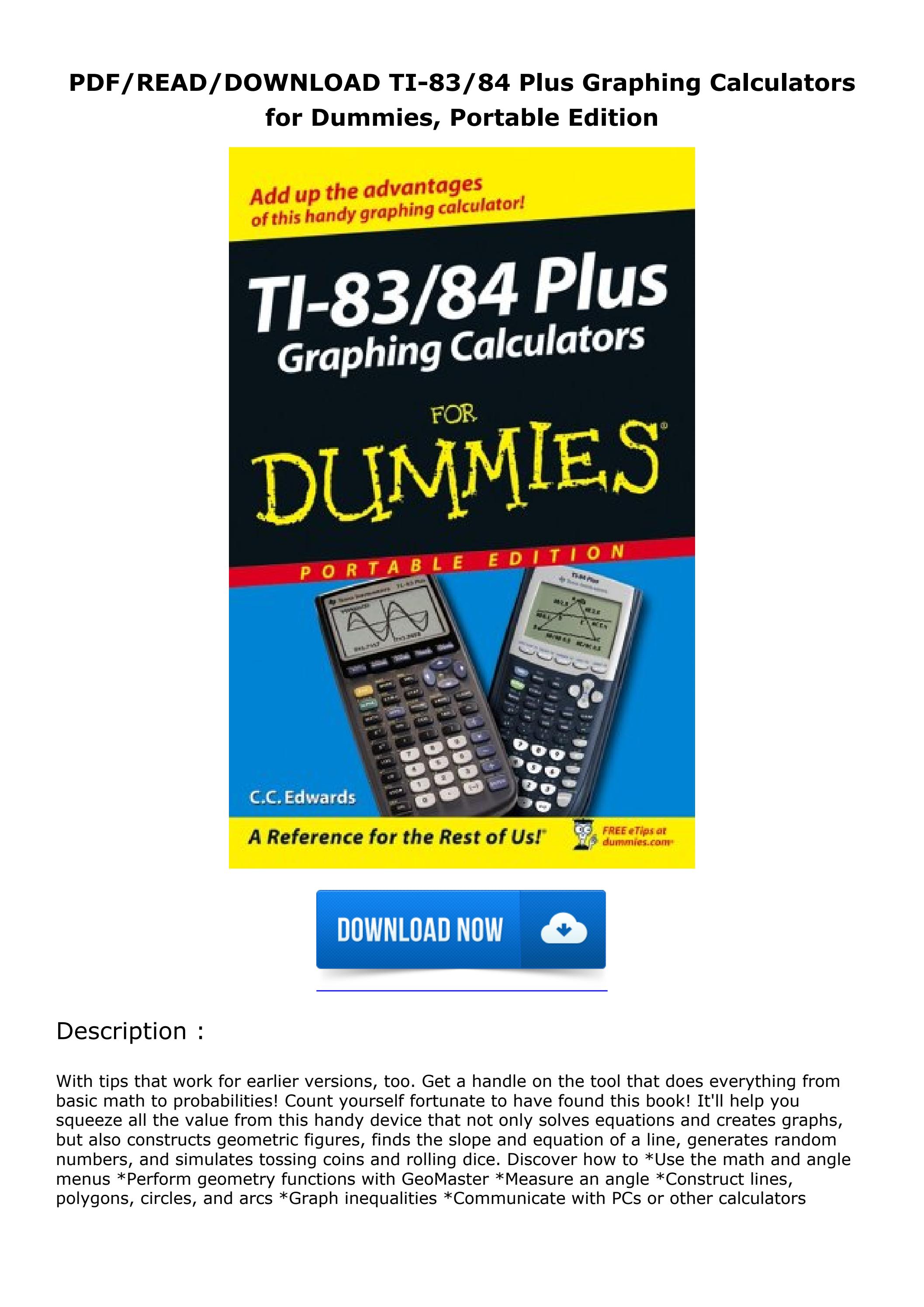Pdf Read Download Ti 8384 Plus Graphing Calculators For Dummies Port By Quinnwallacease Issuu