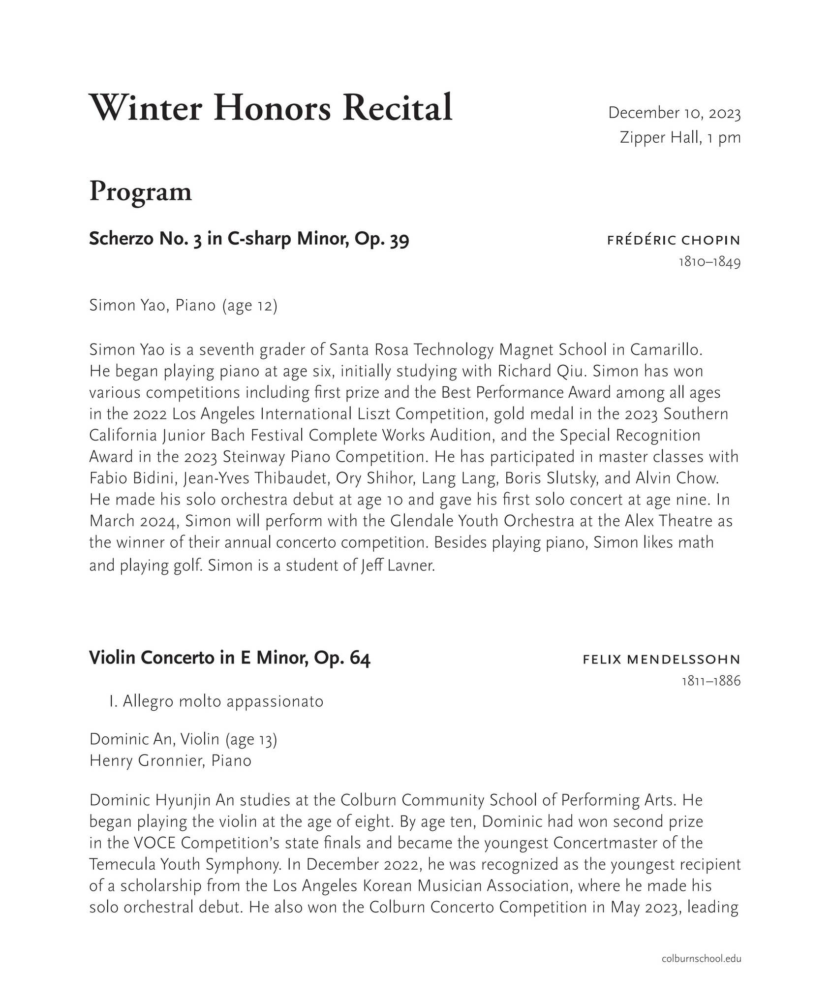 CSPA 2023 Winter Honors Program by Colburn School - Issuu