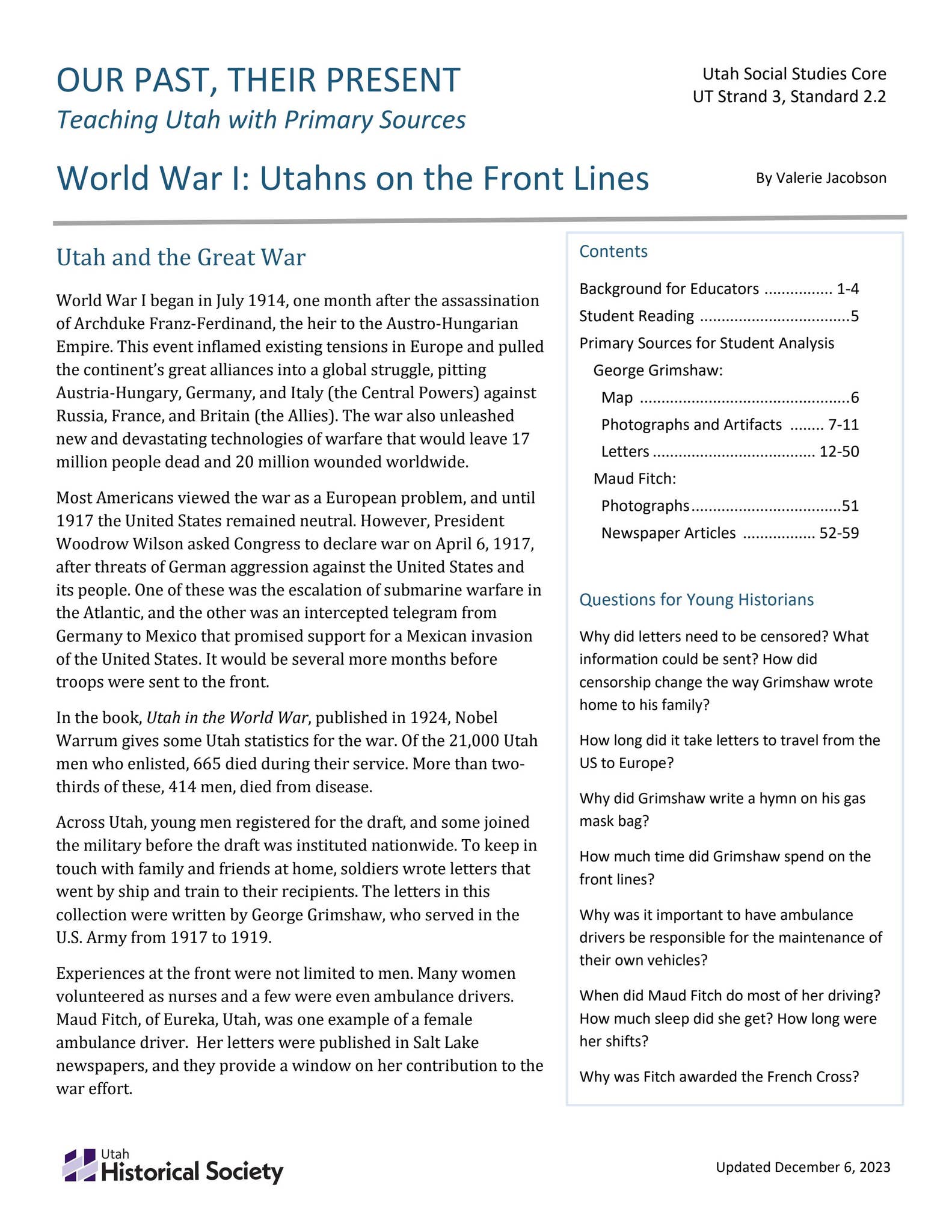 WWI - Utahns on the Front Lines - Our Past, Their Present (12/6/2023 ...