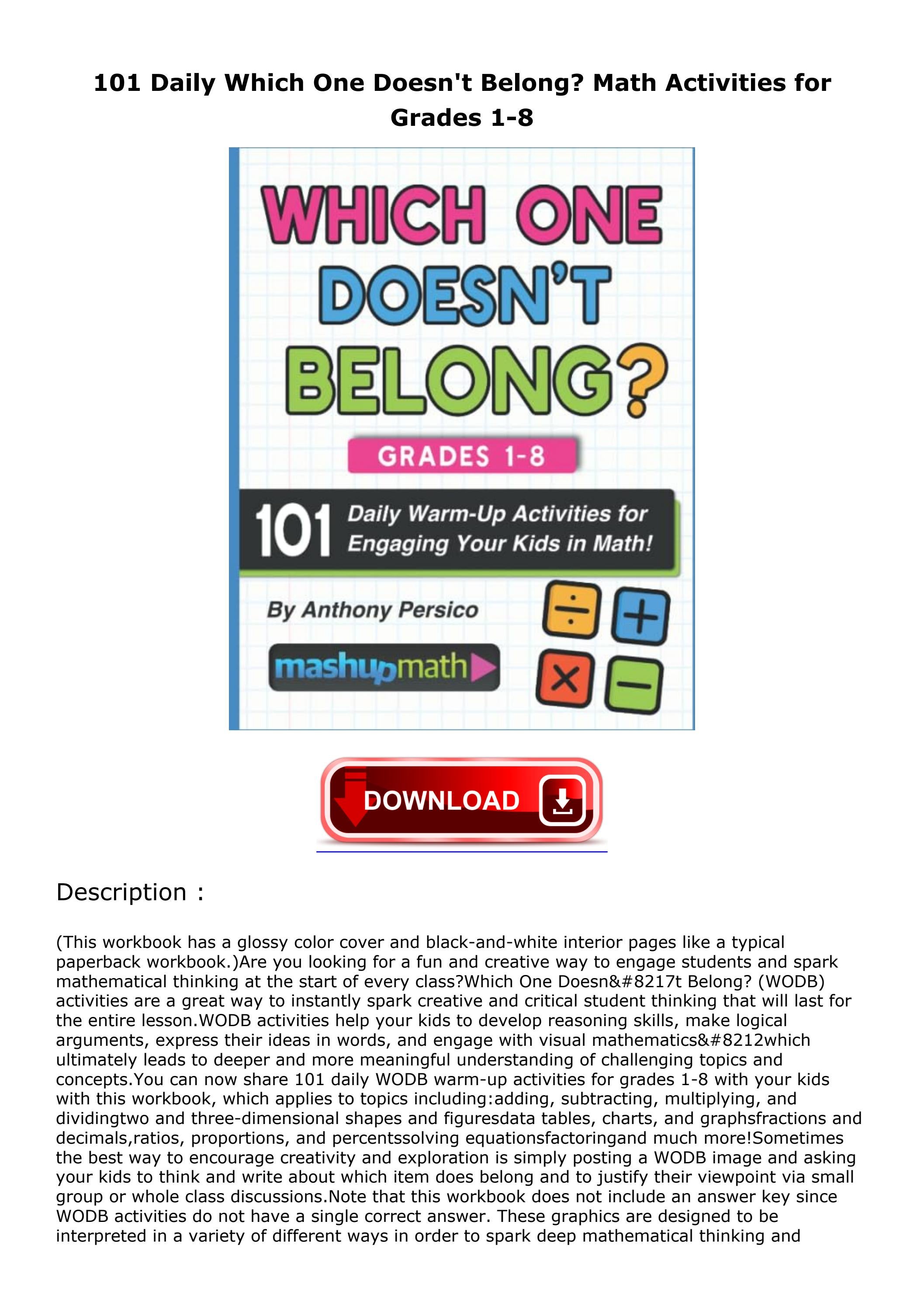 PDF/READ 101 Daily Which One Doesn't Belong? Math Activities for Grade ...