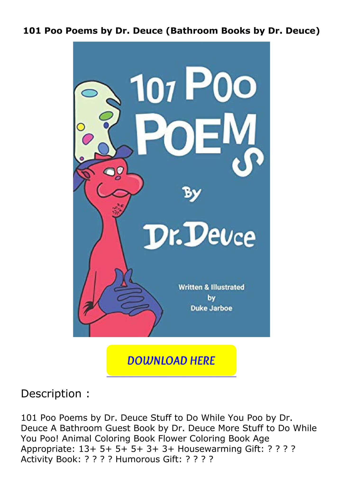 Ebook ️(Download )⚡️ 101 Poo Poems by Dr. Deuce (Bathroom Books by Dr. Deuce) by PrestonDean - Issuu