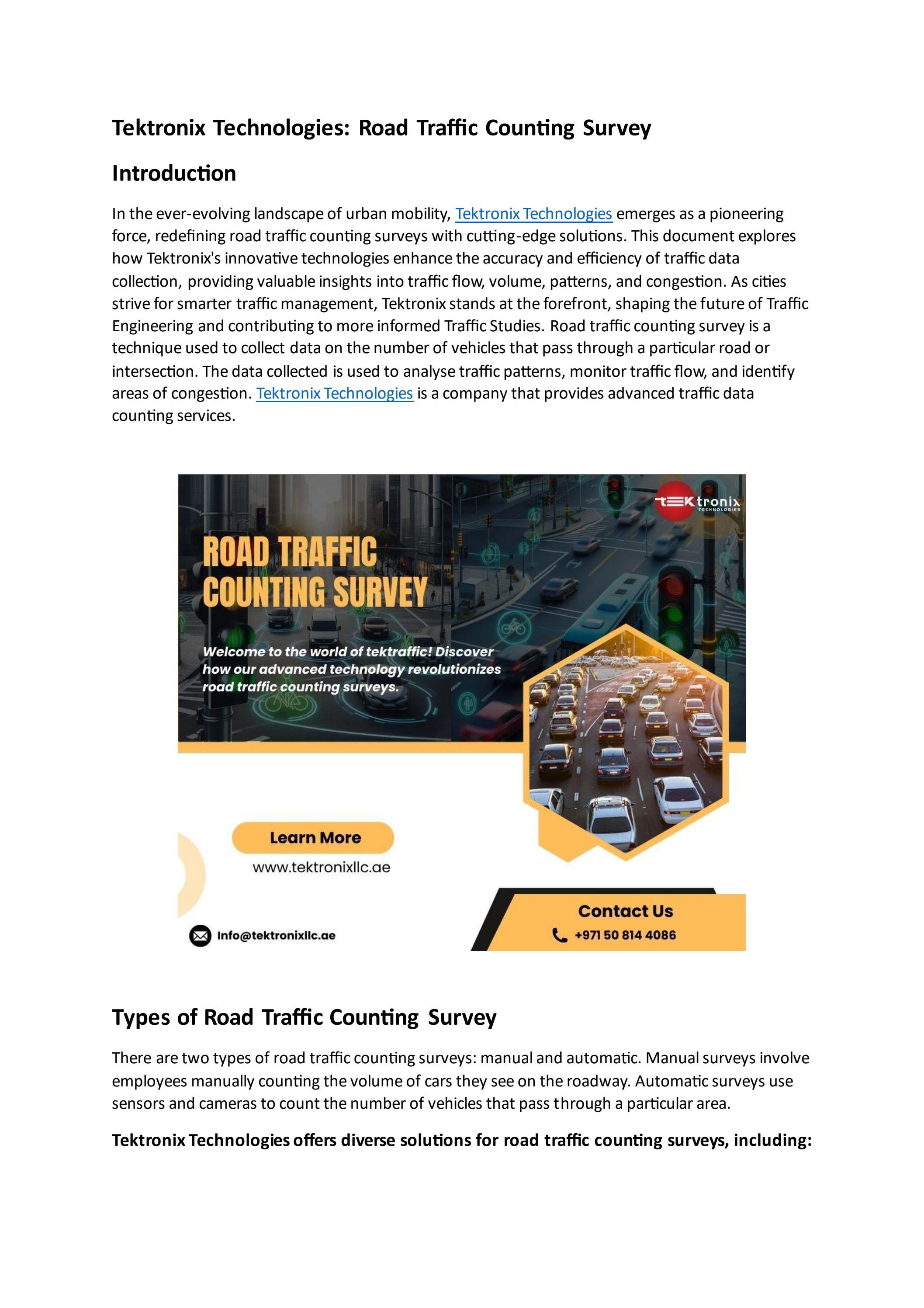 Tektronix Technologies: Road Traffic Counting Survey by Tek Fardeen - Issuu