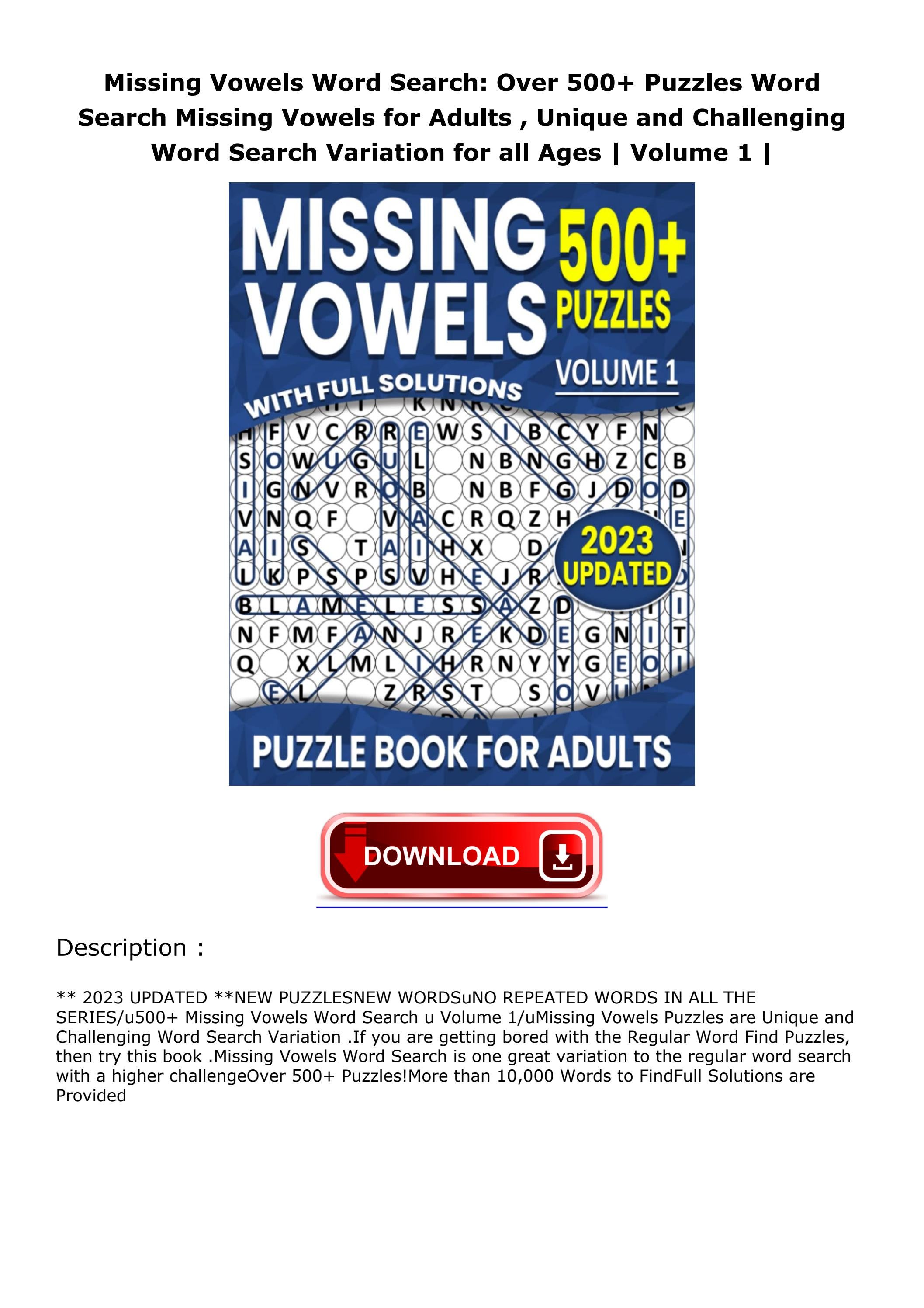 Missing Vowels Word Search Puzzles