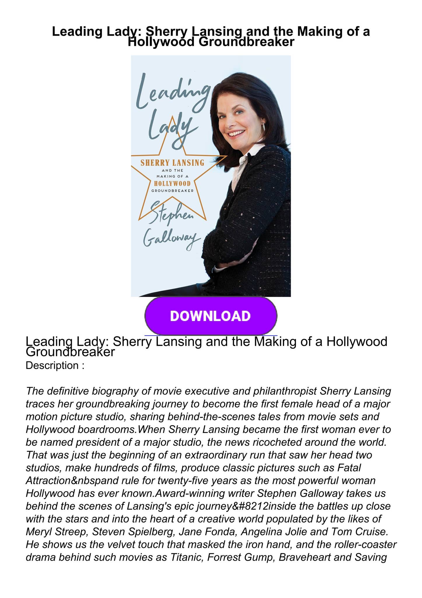 PDF Leading Lady: Sherry Lansing and the Making of a Hollywood ...