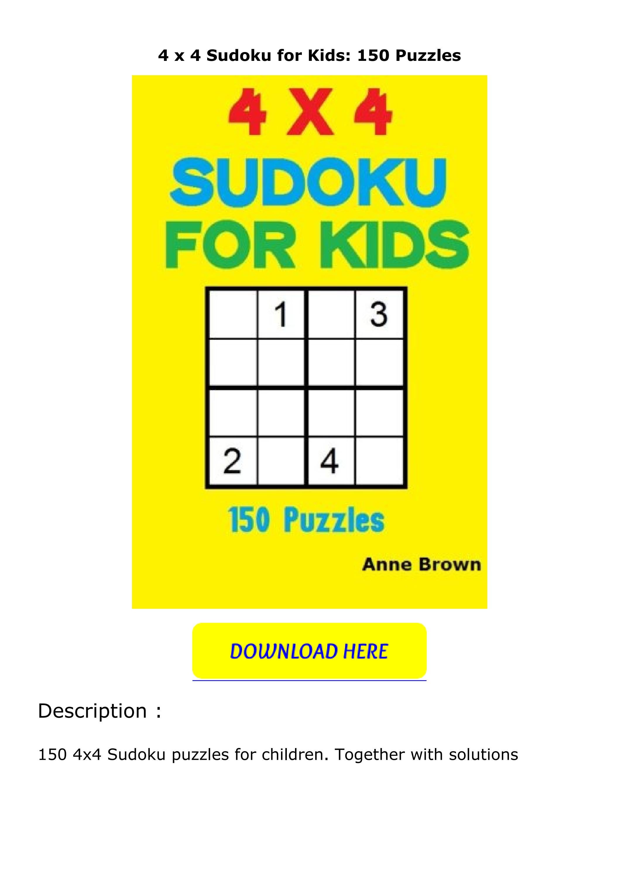 Download ⚡️(PDF) ️ 4 x 4 Sudoku for Kids: 150 Puzzles by BraedonOsborn ...