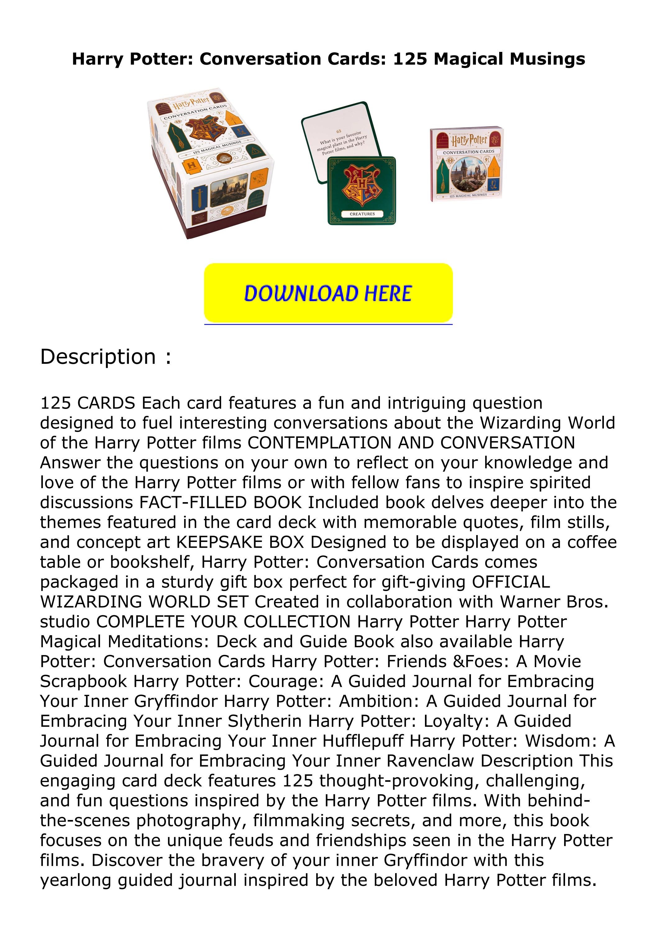 Download ⚡️[EBOOK] ️ Harry Potter: Conversation Cards: 125 Magical ...