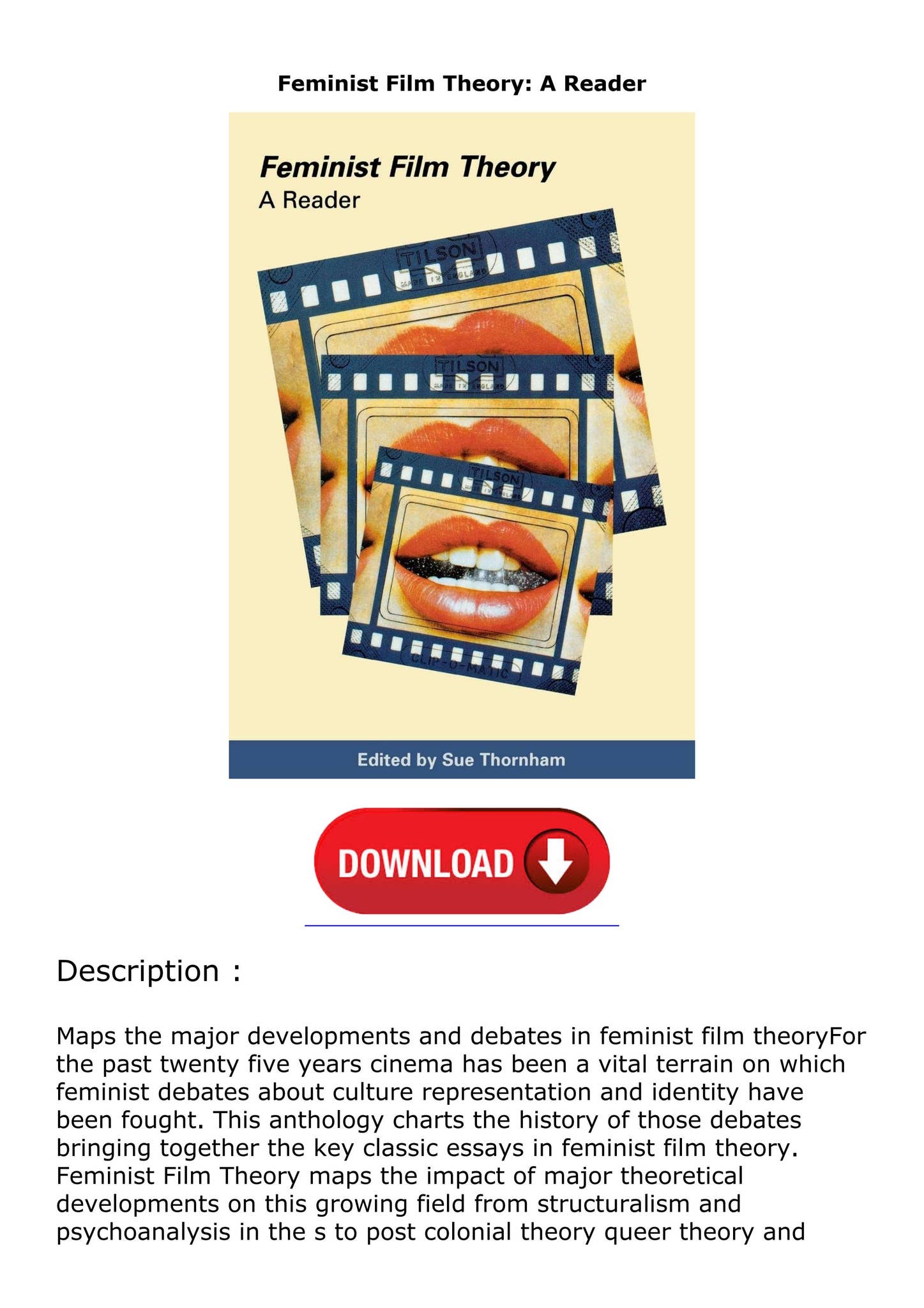 book [READ] Feminist Film Theory: A Reader by miahopeeoconnor - Issuu