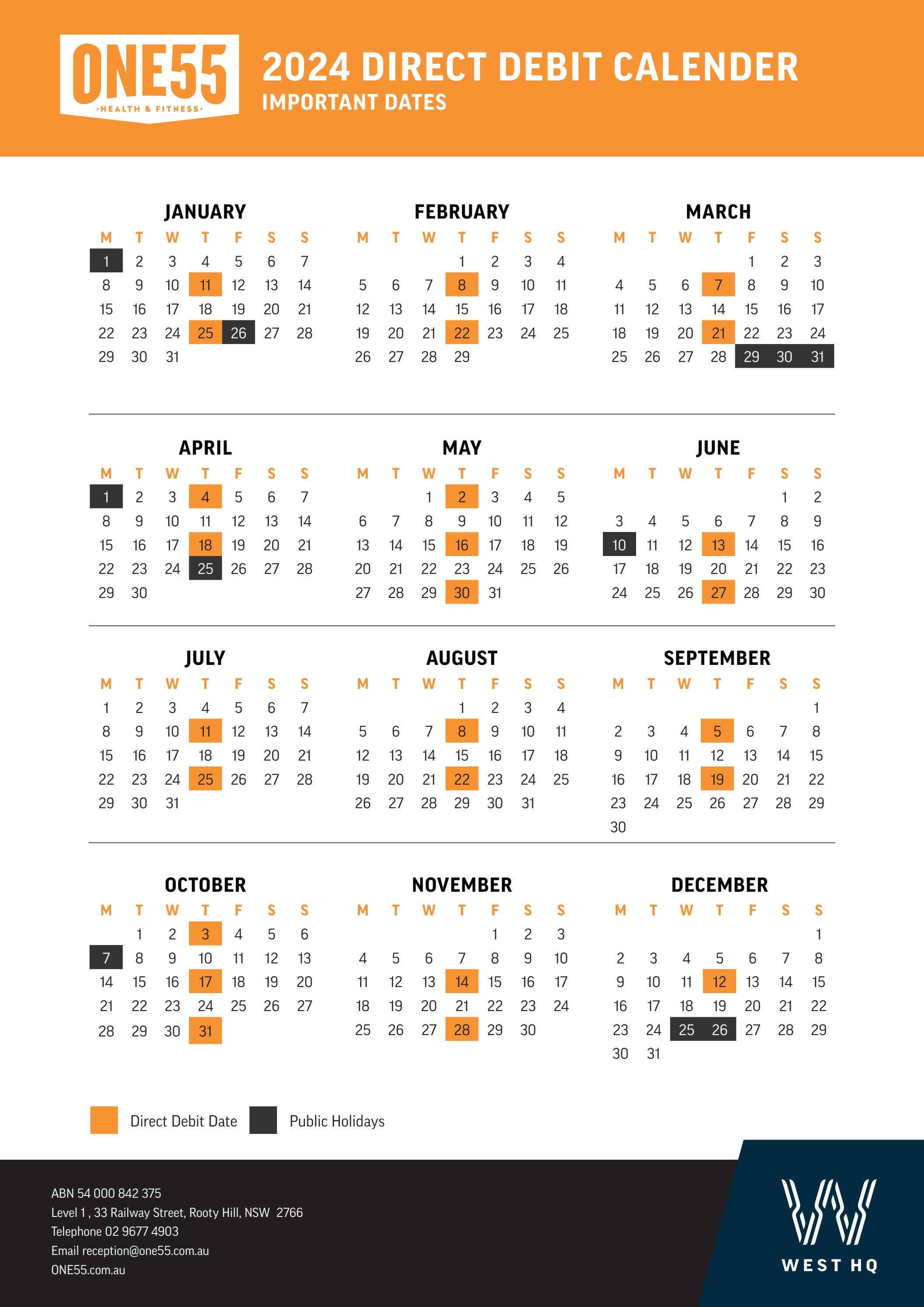 One55 2024 Direct Debit Calendar by westhq - Issuu