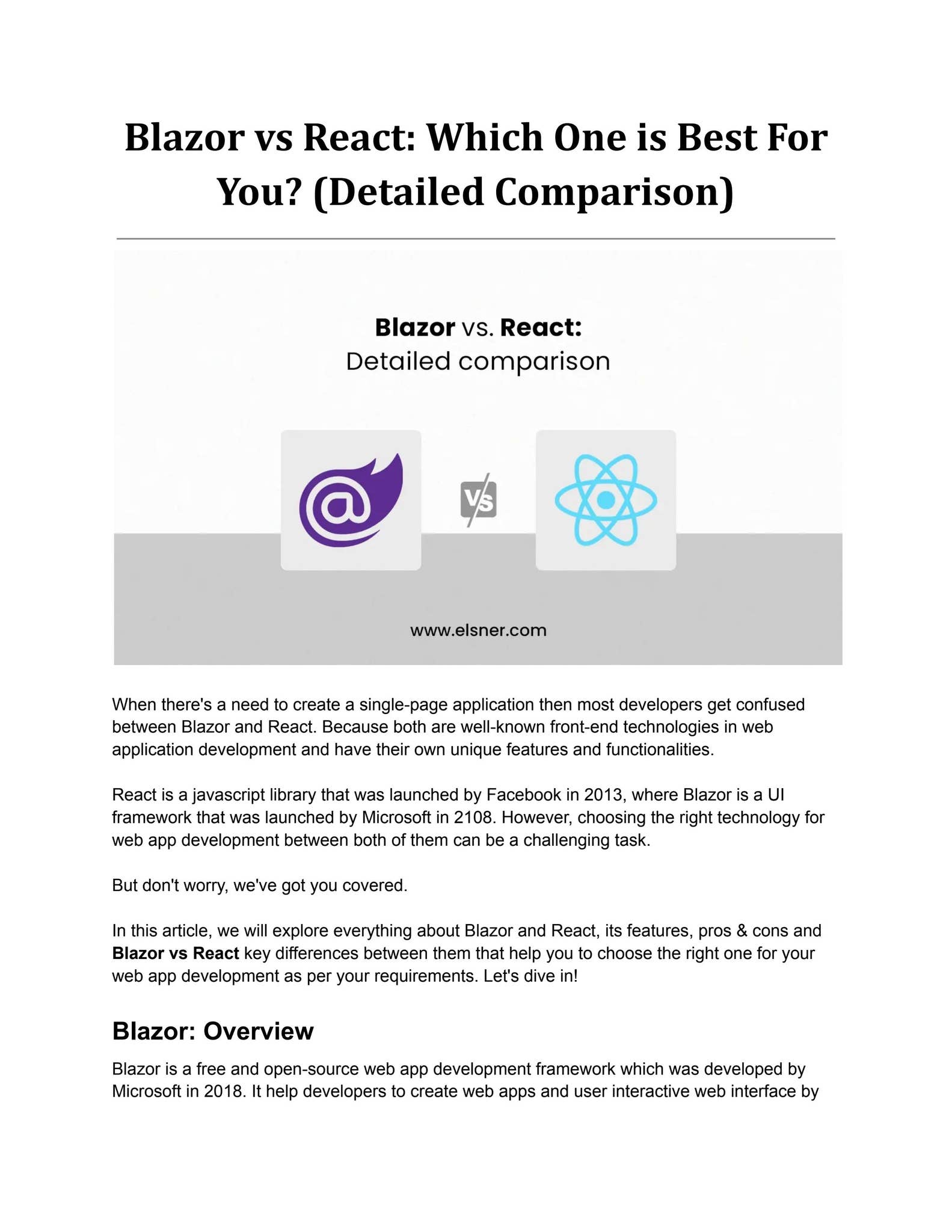 Blazor vs React: Which One is Best For You? (Detailed Comparison) by elsnertech - Issuu