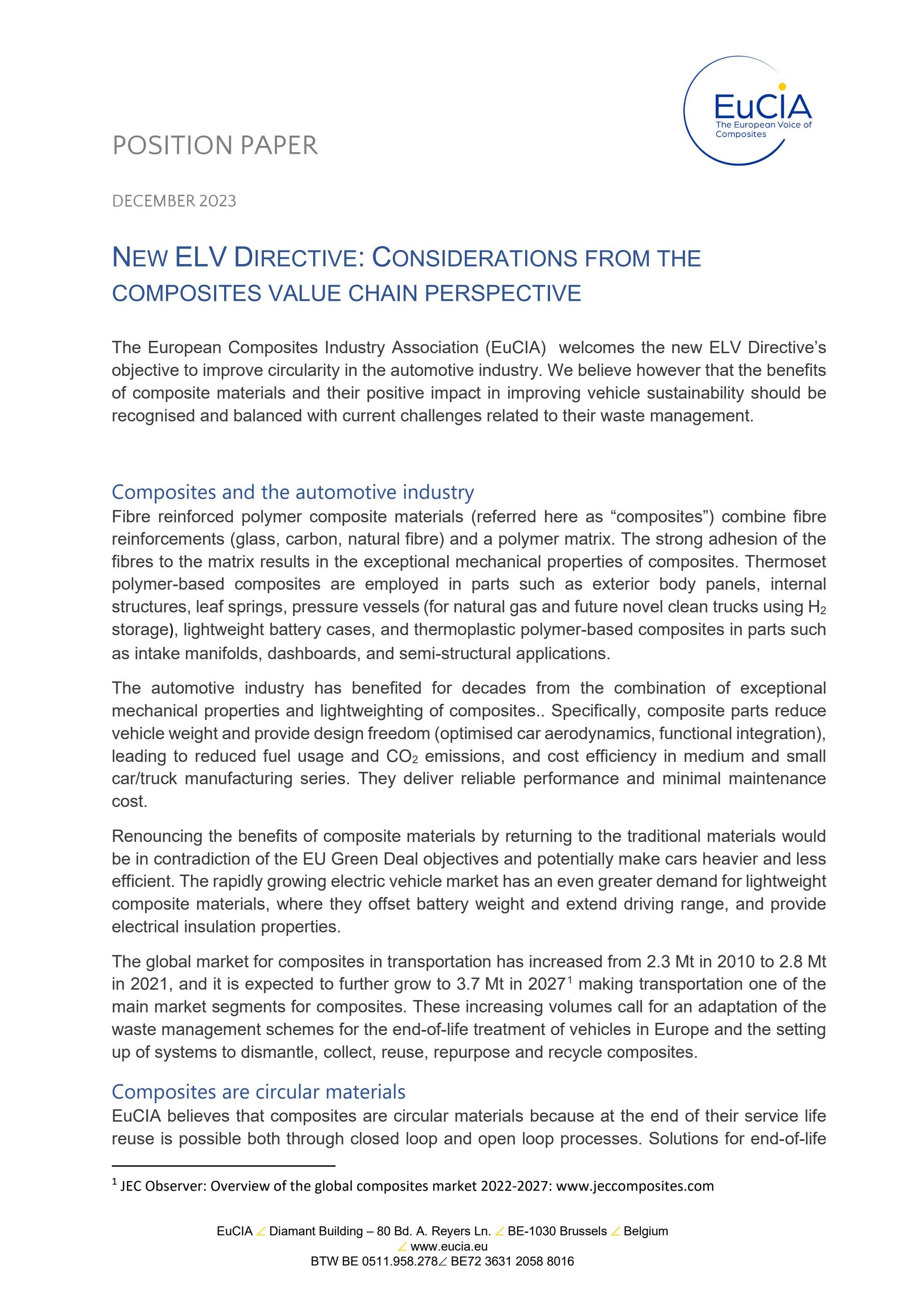 Proposed ELV Directive - EuCIA Position (Dec 2023) by AOCResins - Issuu