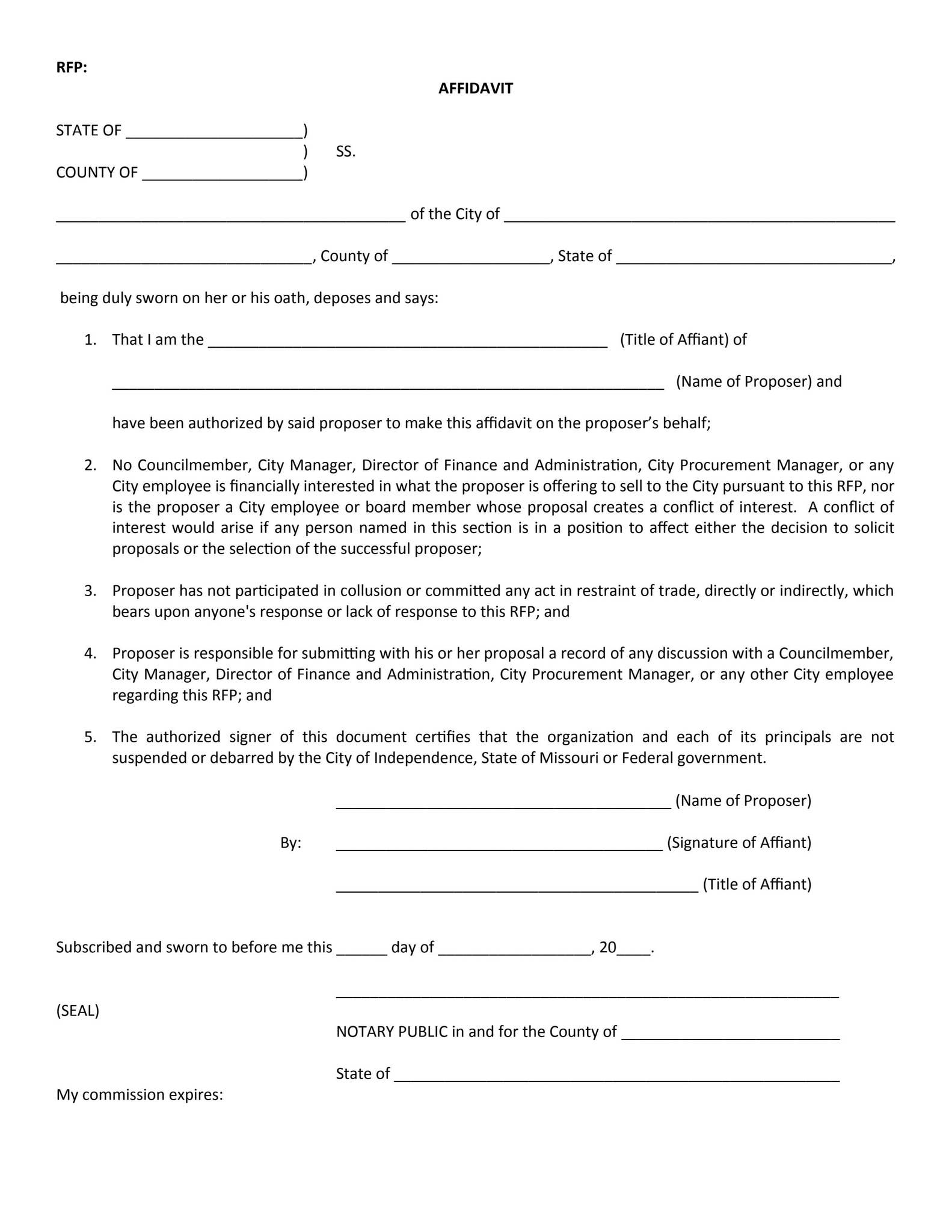 Affidavit - Non-Collusion for RFP-vendor by cityofindepmo - Issuu