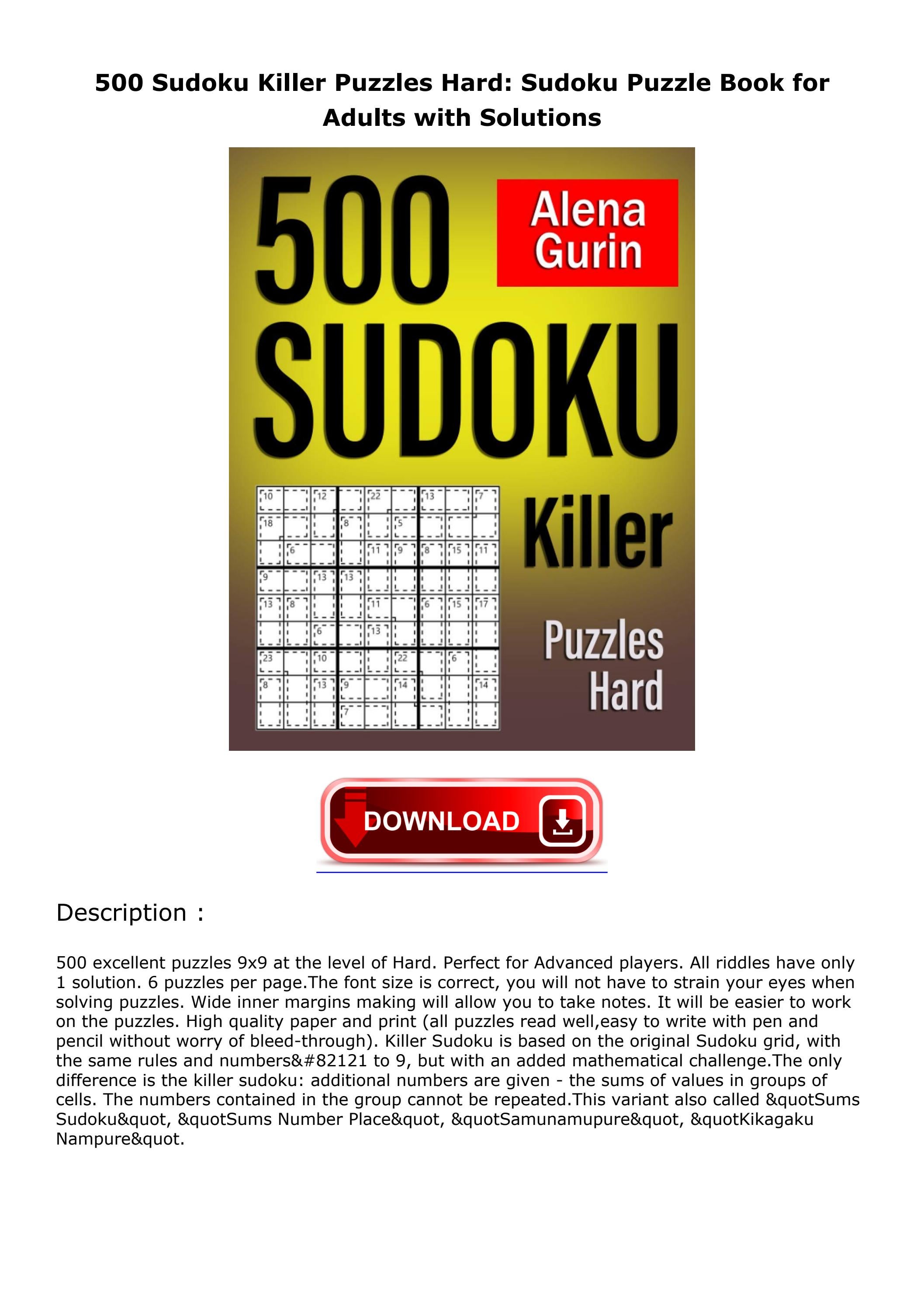 PDF BOOK DOWNLOAD 500 Sudoku Killer Puzzles Hard: Sudoku Puzzle Book by ...