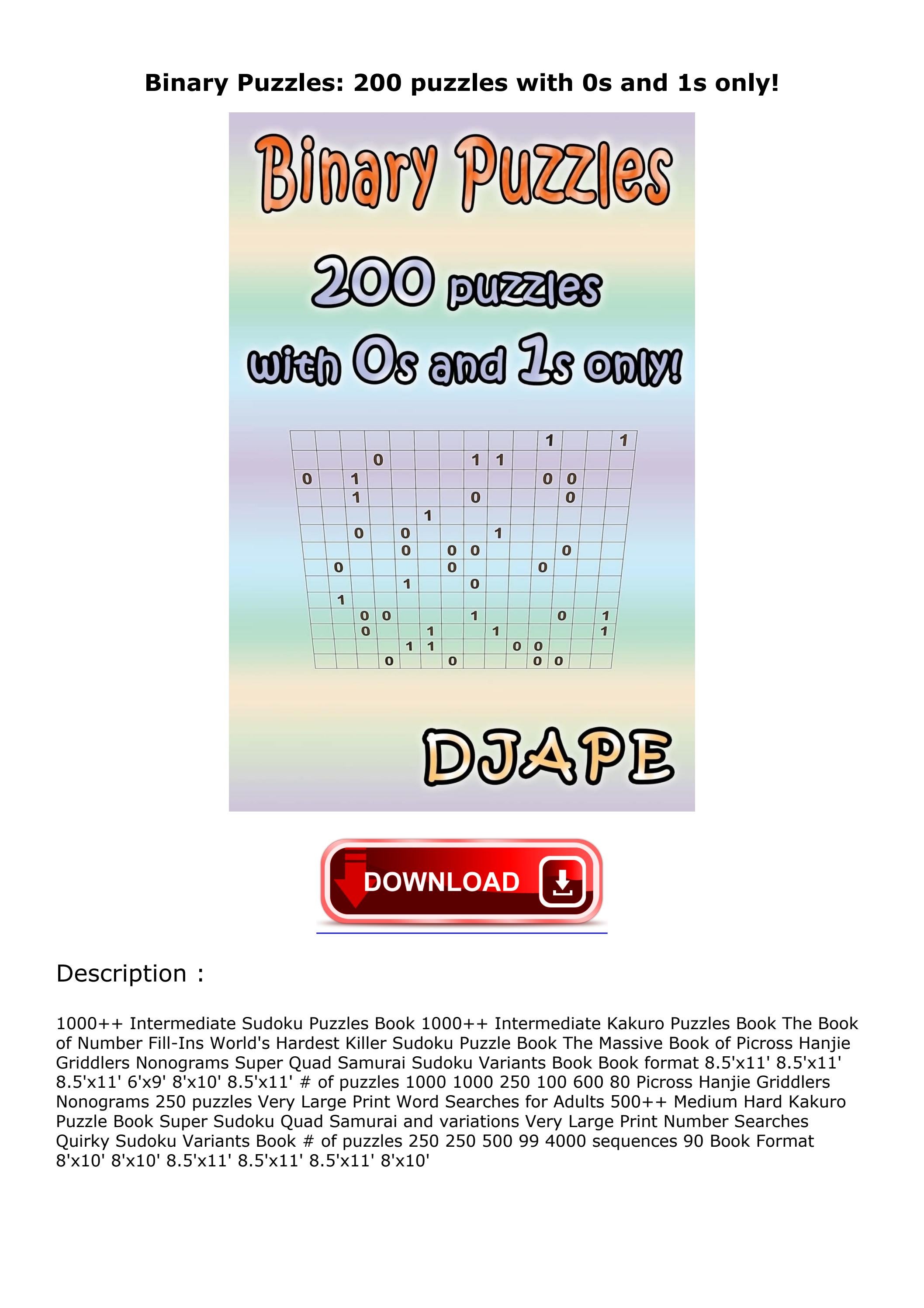 ⭐[PDF] DOWNLOAD FREE⚡ Binary Puzzles: 200 puzzles with 0s and 1s only ...