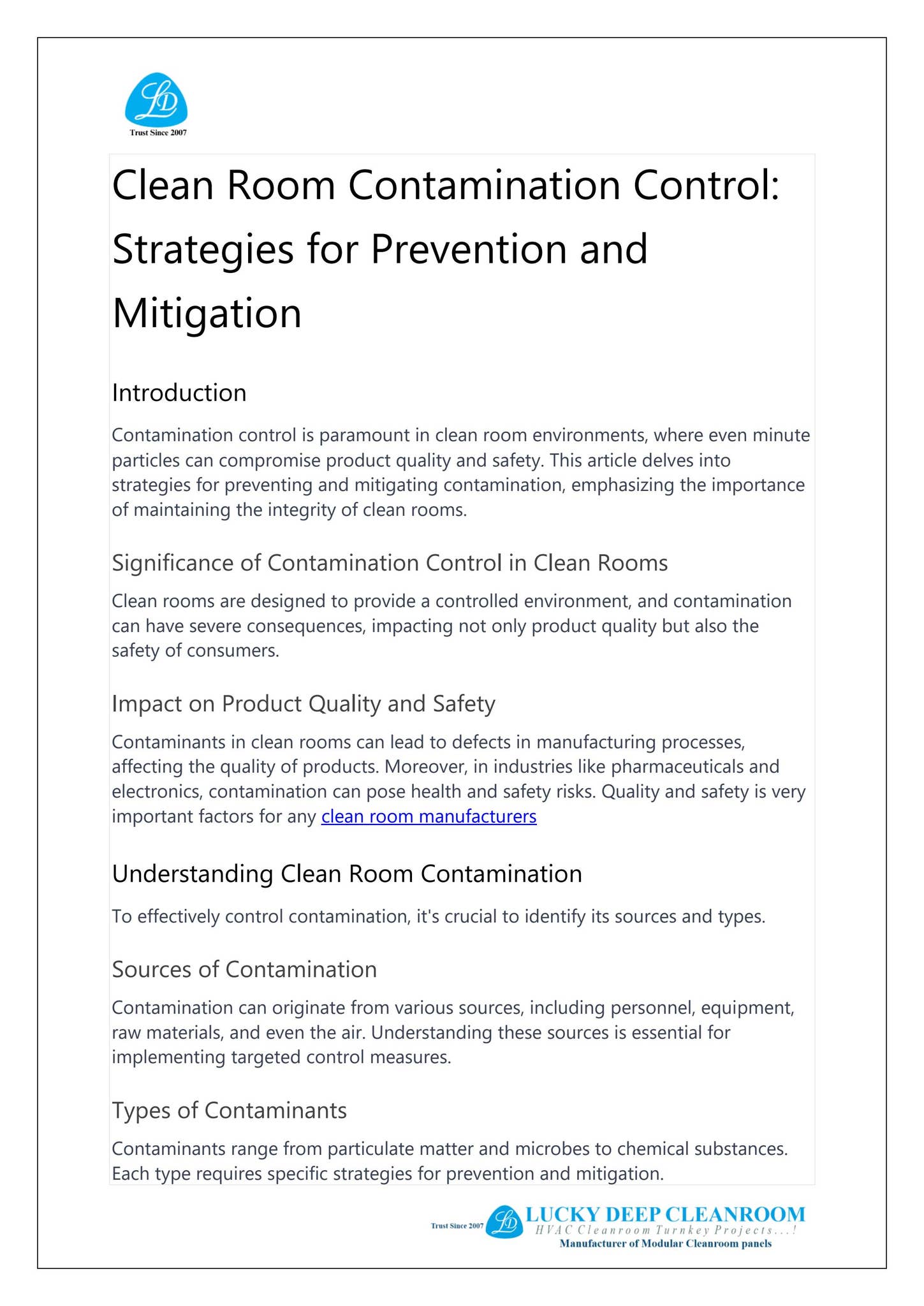Clean Room Contamination Control: Strategies for Prevention and ...
