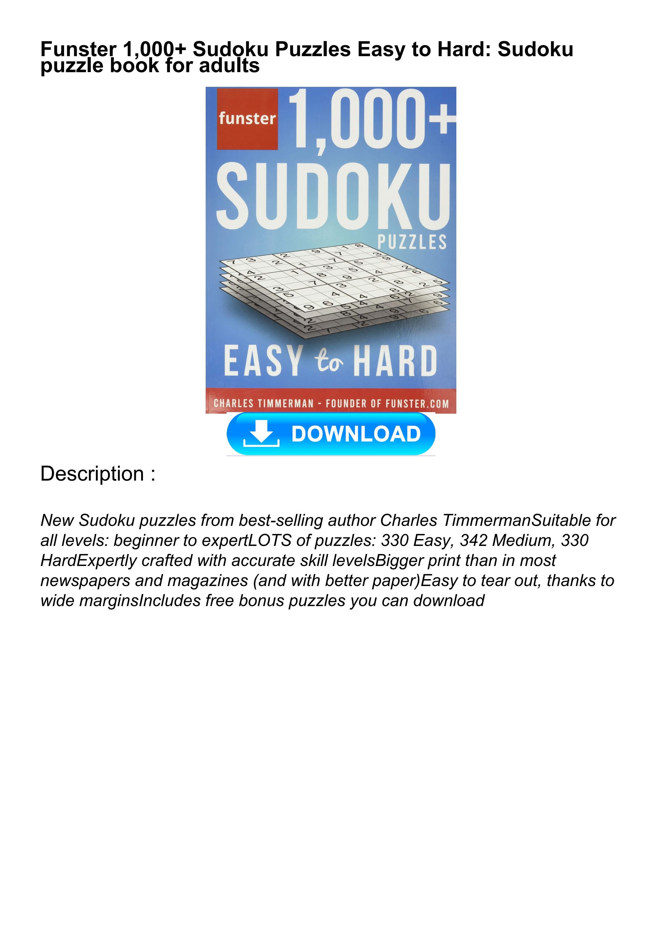 [PDF] Funster 1,000+ Sudoku Puzzles Easy to Hard: Sudoku puzzle book ...