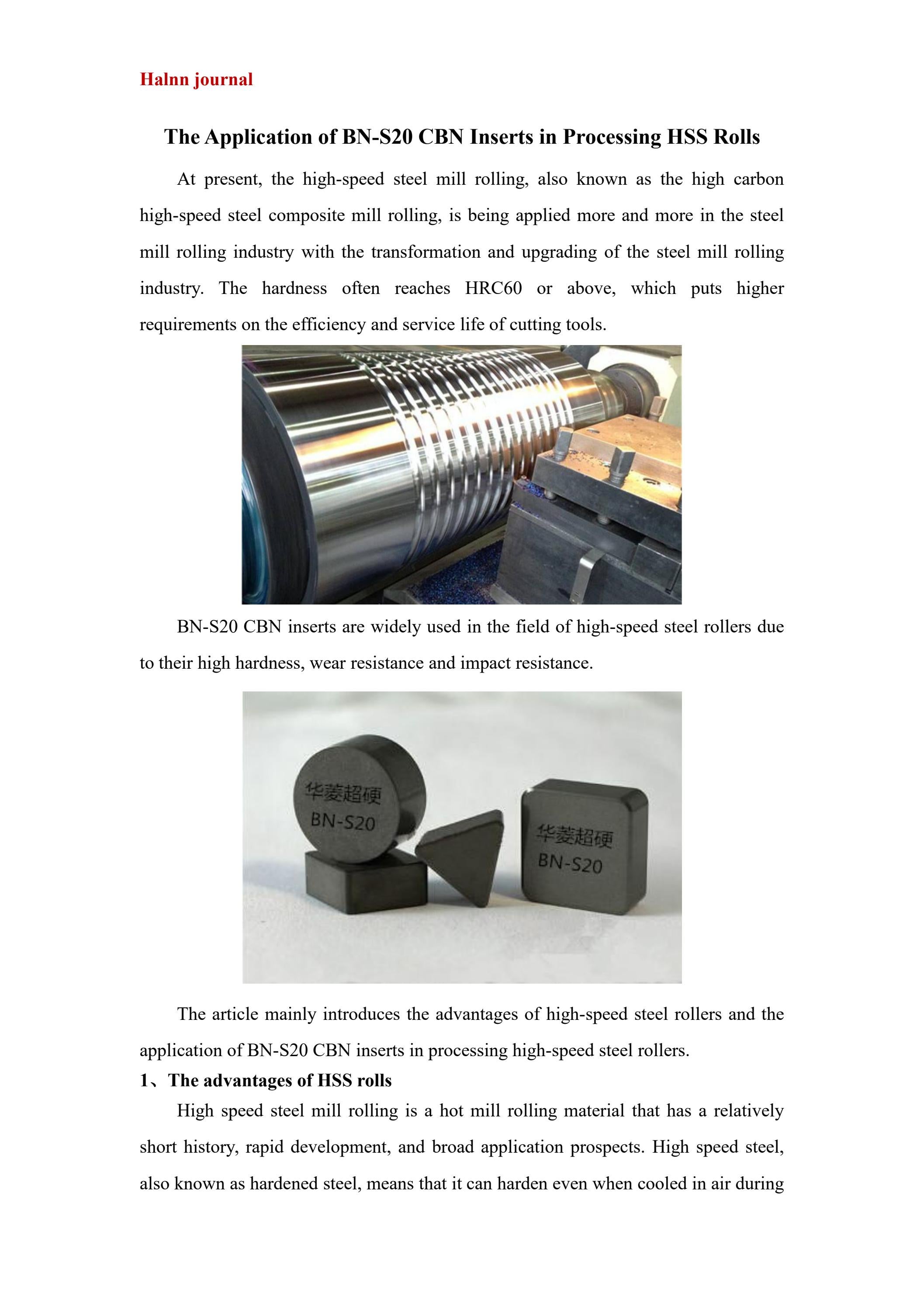 The Application of BN-S20 CBN Inserts in Processing HSS Rolls by LORY ...