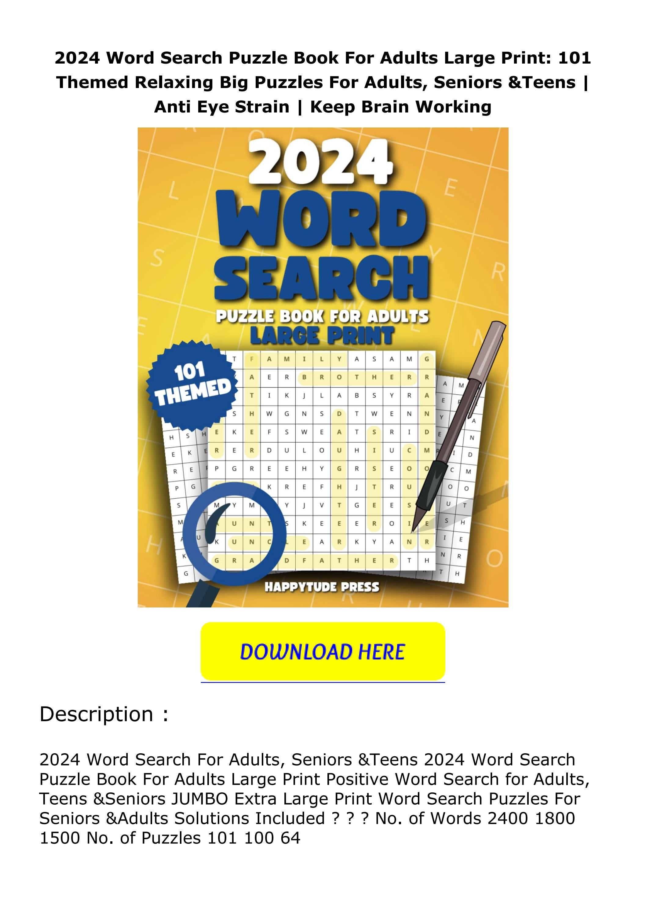 Download ⚡️ 2024 Word Search Puzzle Book For Adults Large Print: 101 ...