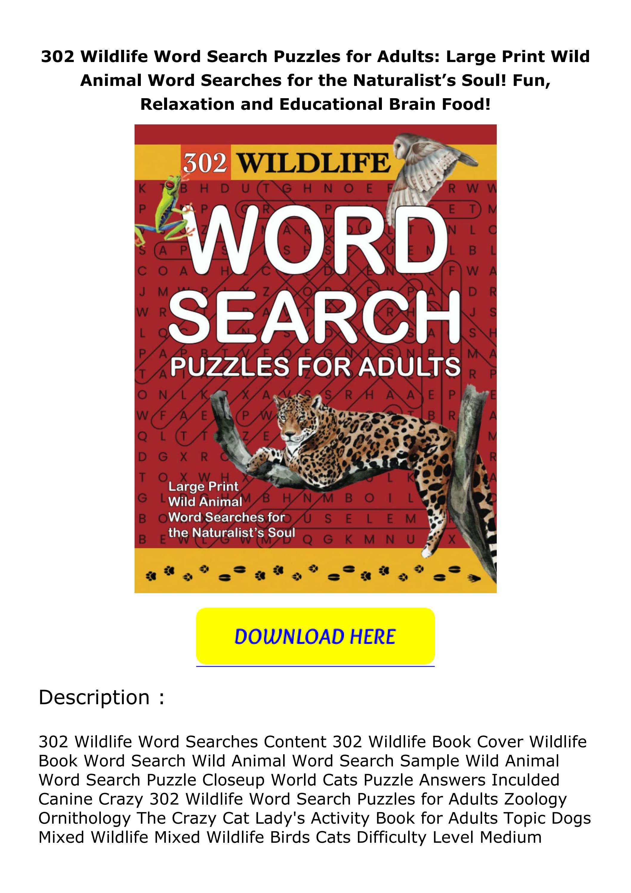 ️READ ️Online 302 Wildlife Word Search Puzzles for Adults: Large Print ...