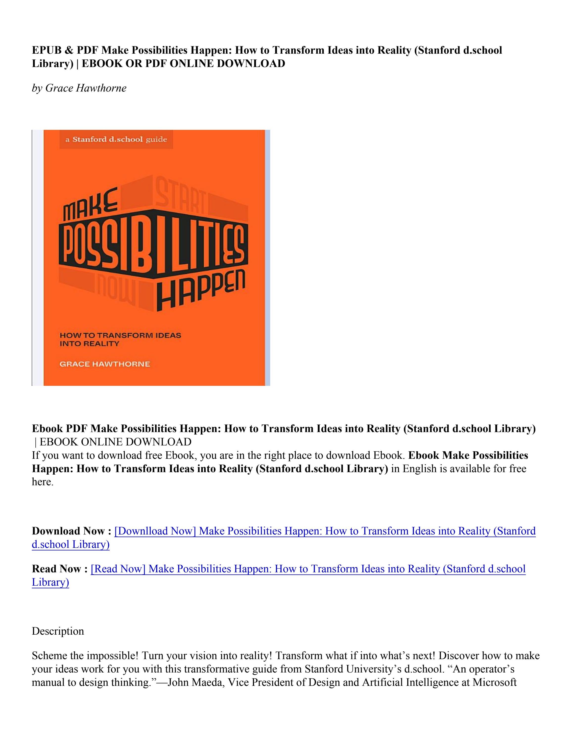 [PDF Download] Make Possibilities Happen: How to Transform Ideas into ...